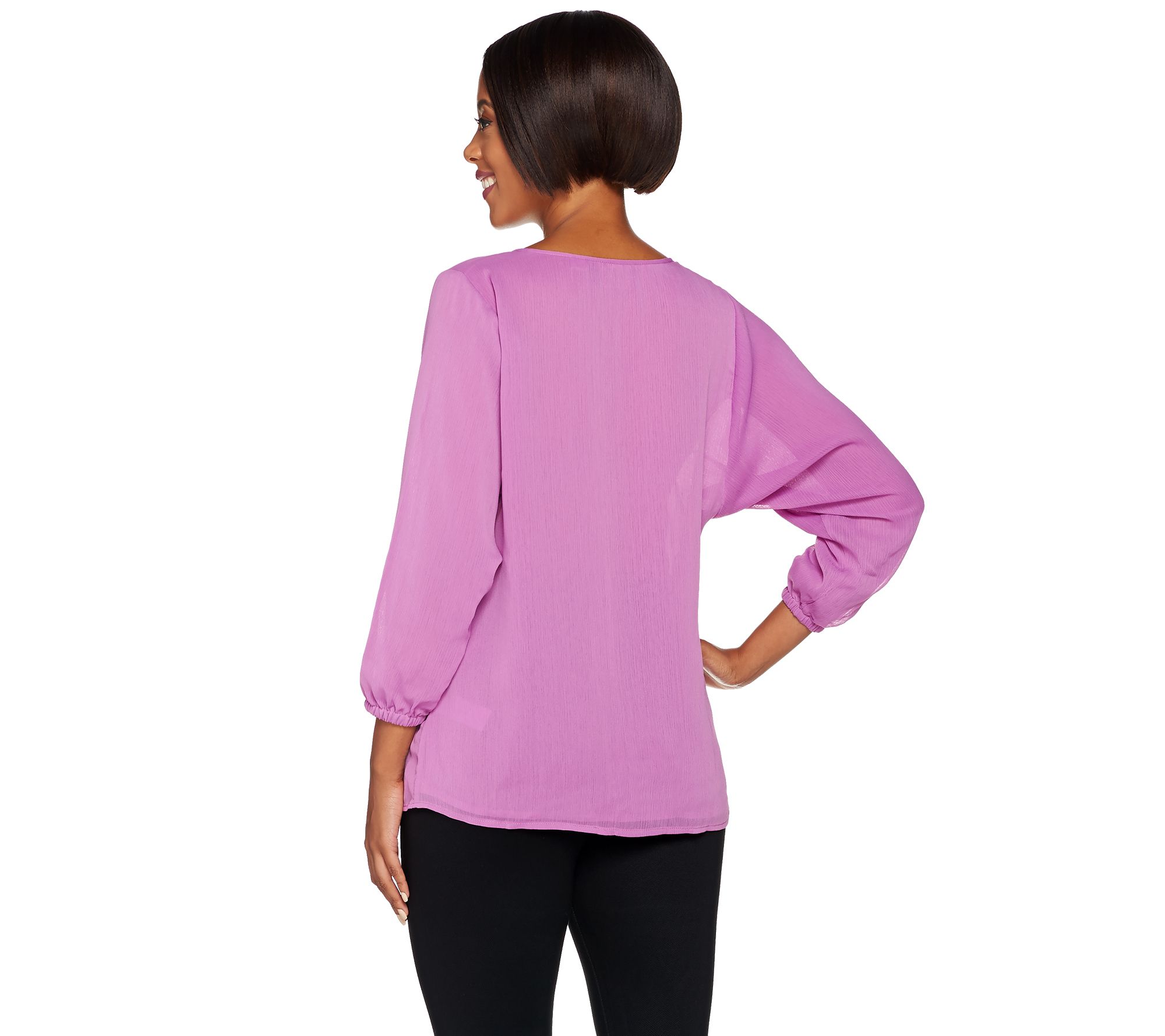 "As Is" Bob Mackie's Scoopneck Sequin Feather Crinkle Blouse - QVC.com