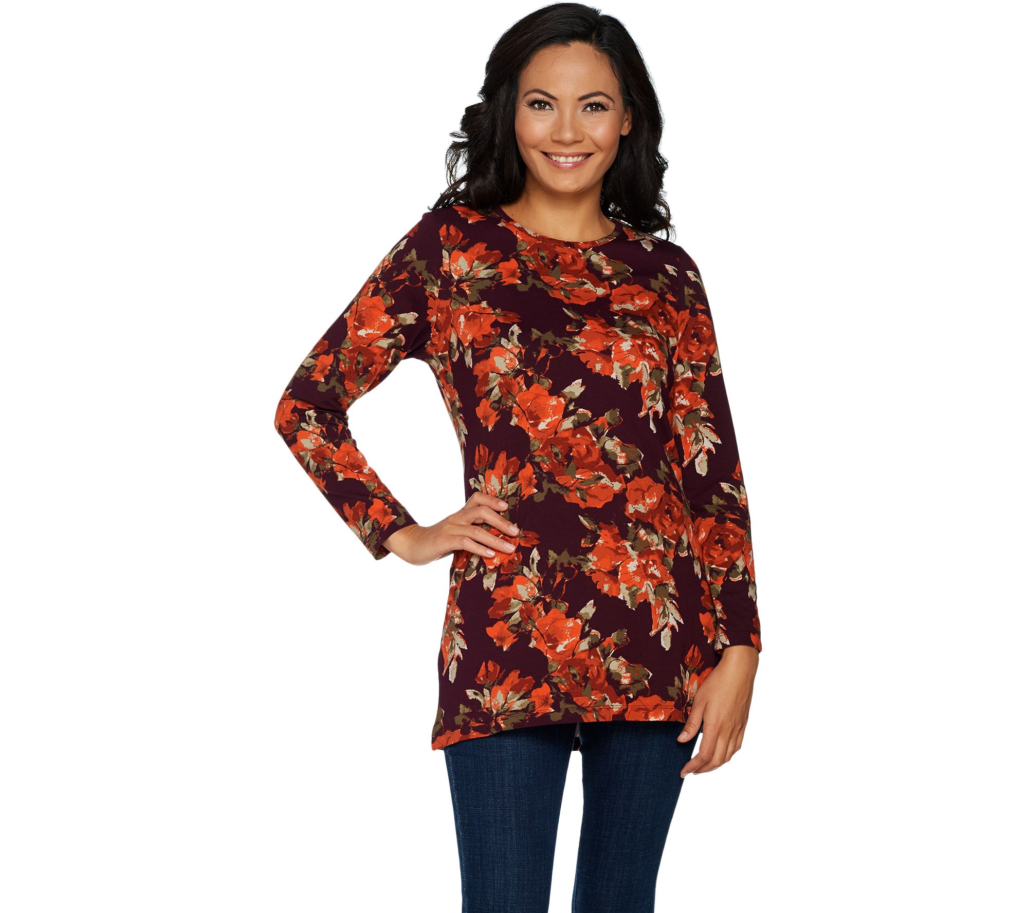 Denim & Co. Perfect Jersey Long Sleeve Round Neck Printed Tunic - QVC.com