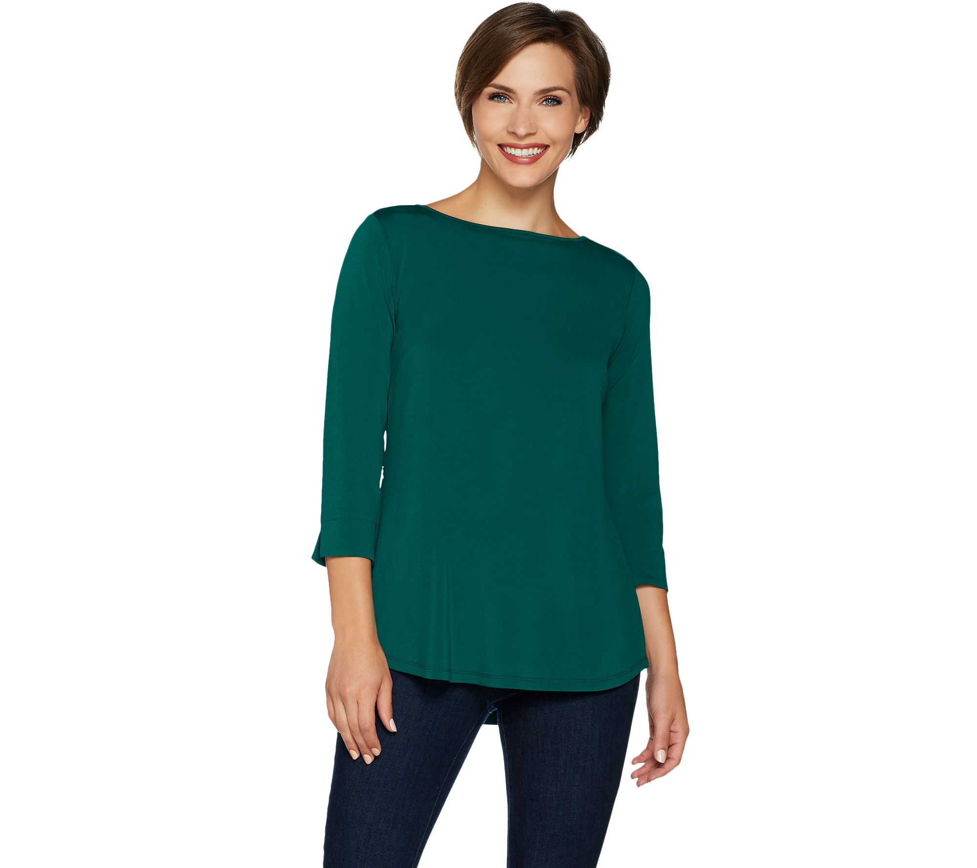 Joan Rivers 3/4 Sleeve Knit Top with Triple Back Pleat - QVC.com