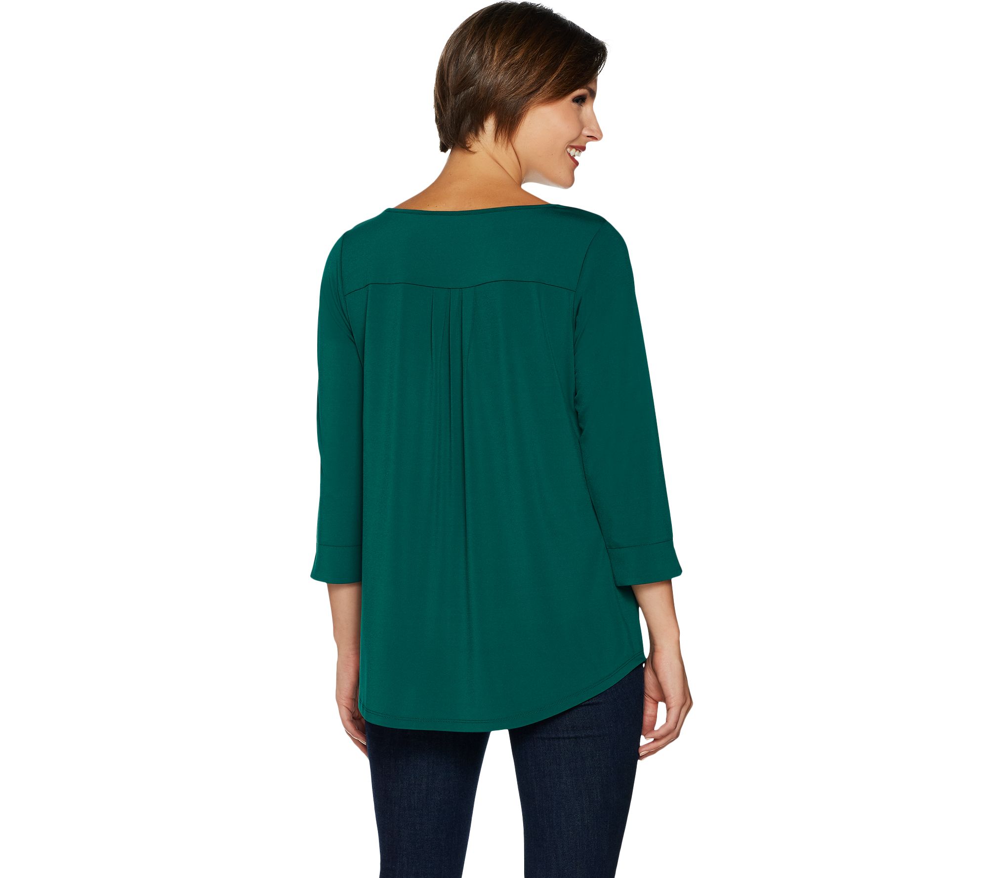 Joan Rivers 3/4 Sleeve Knit Top with Triple Back Pleat - QVC.com