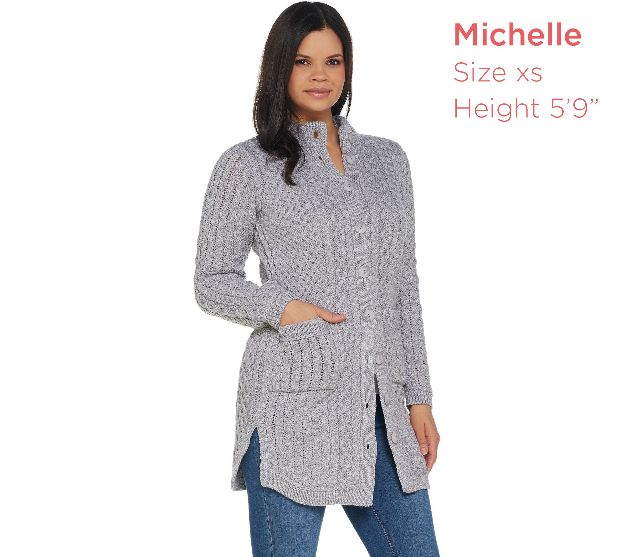 "As Is" Aran Craft Merino Wool Roundneck Button Front Sweater - QVC.com