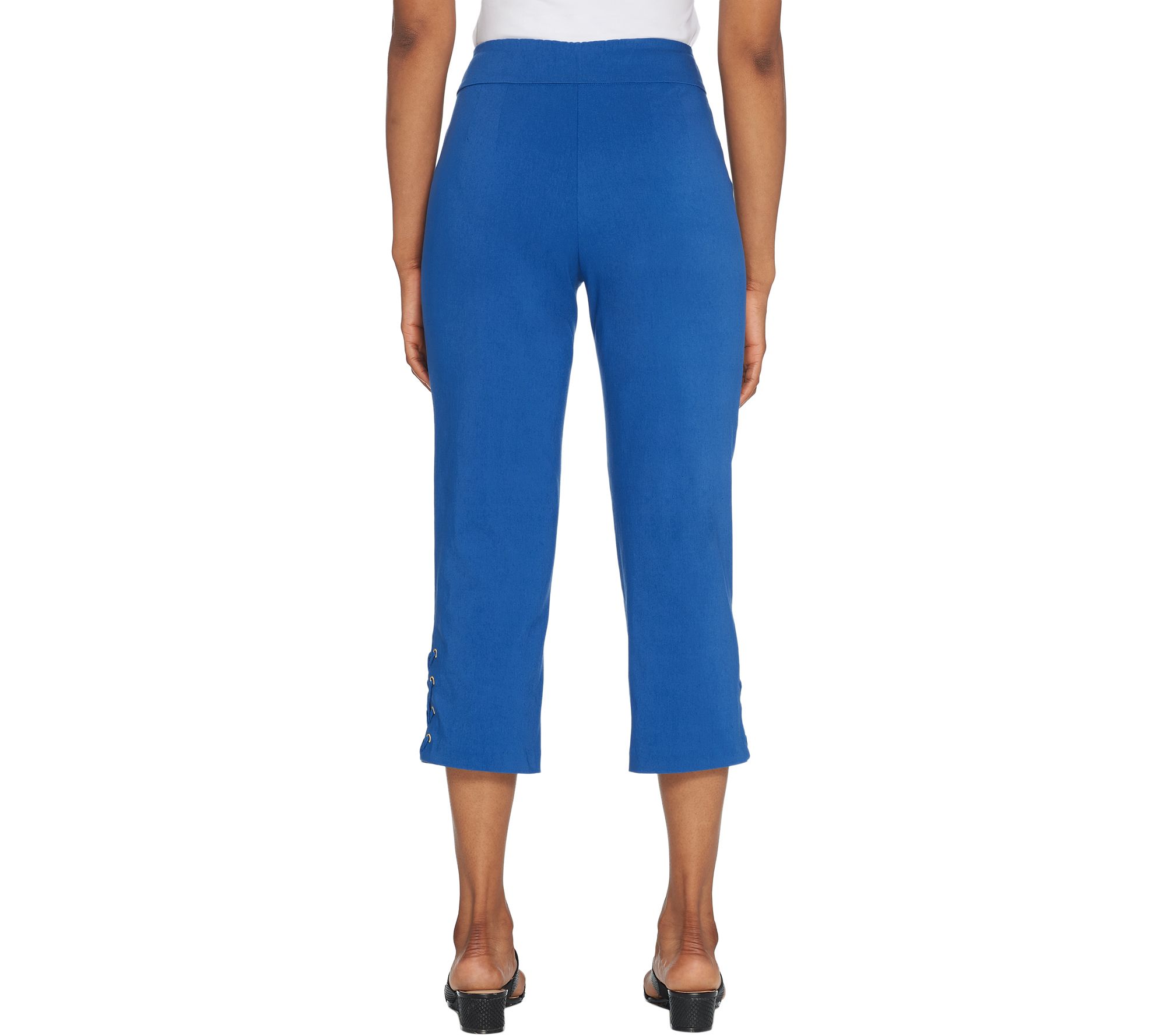 "As Is" Joan Rivers Petite Pull-On Cropped Pants with Lace Up Detail ...