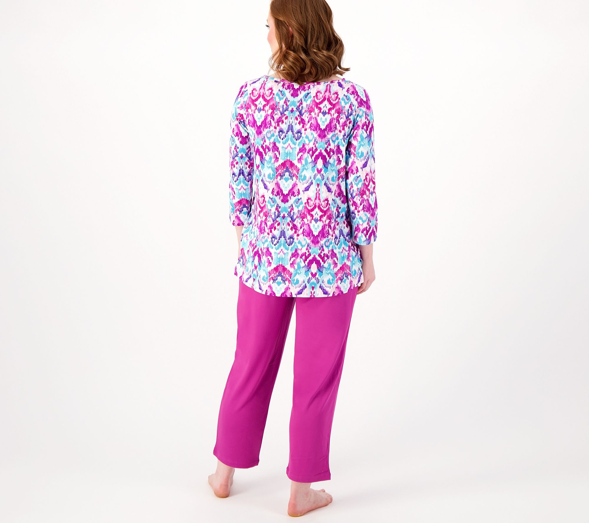 Stan Herman Cozy Jersey 3/4 Sleeve Top & Crop Pant Lounge Set - QVC.com