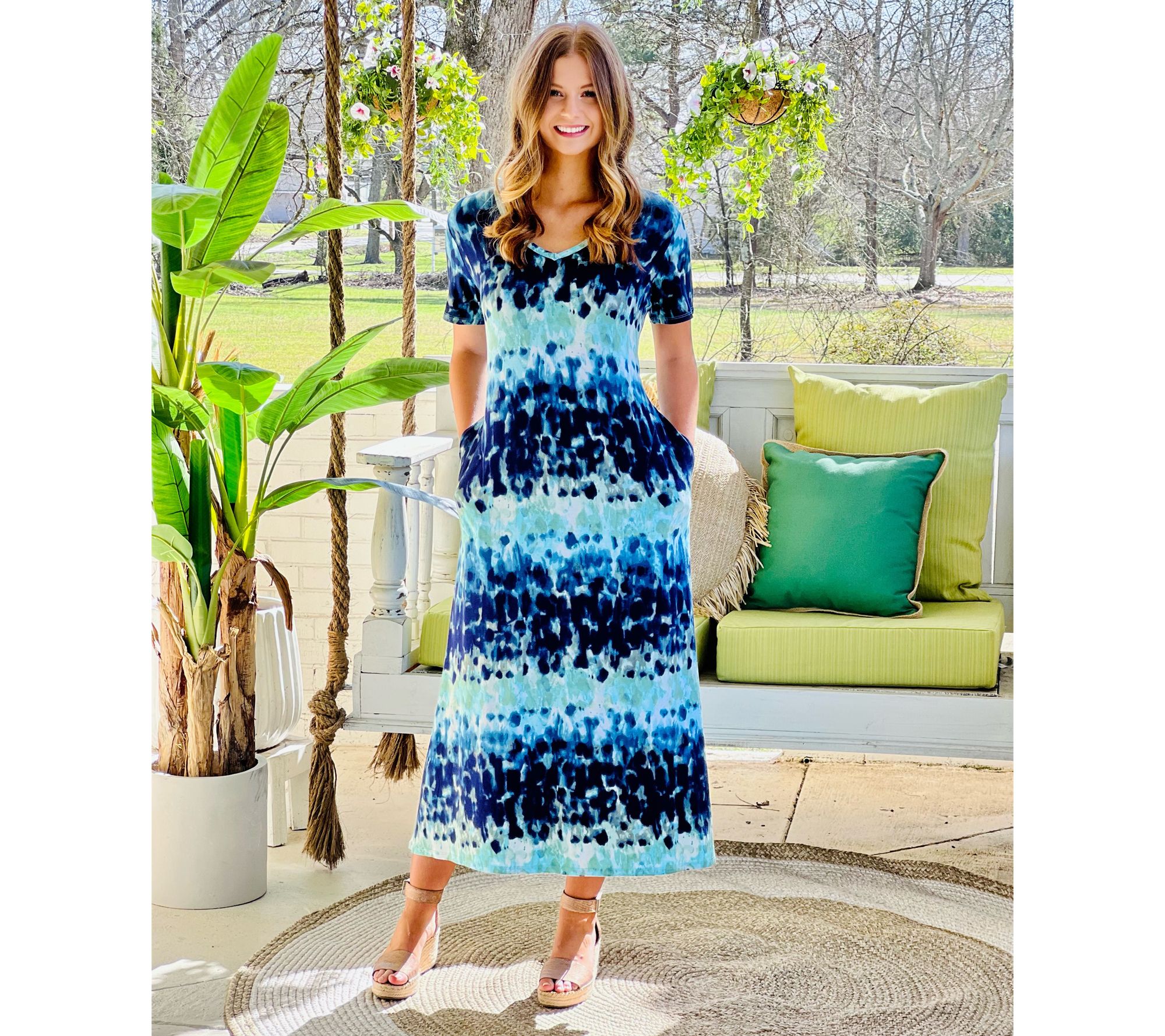 "As Is" Belle by Kim Gravel Tall Print or Solid V-Neck Maxi Dress - QVC.com