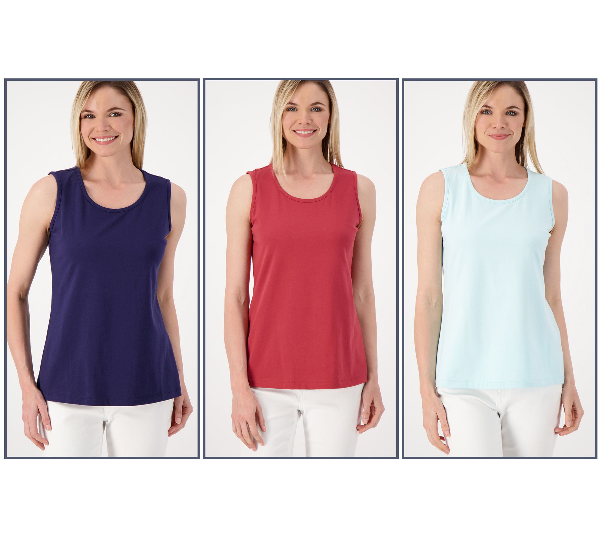 "As Is" Denim & Co. Essentials Perfect Jersey 3-Pack Scoop Neck Tank ...