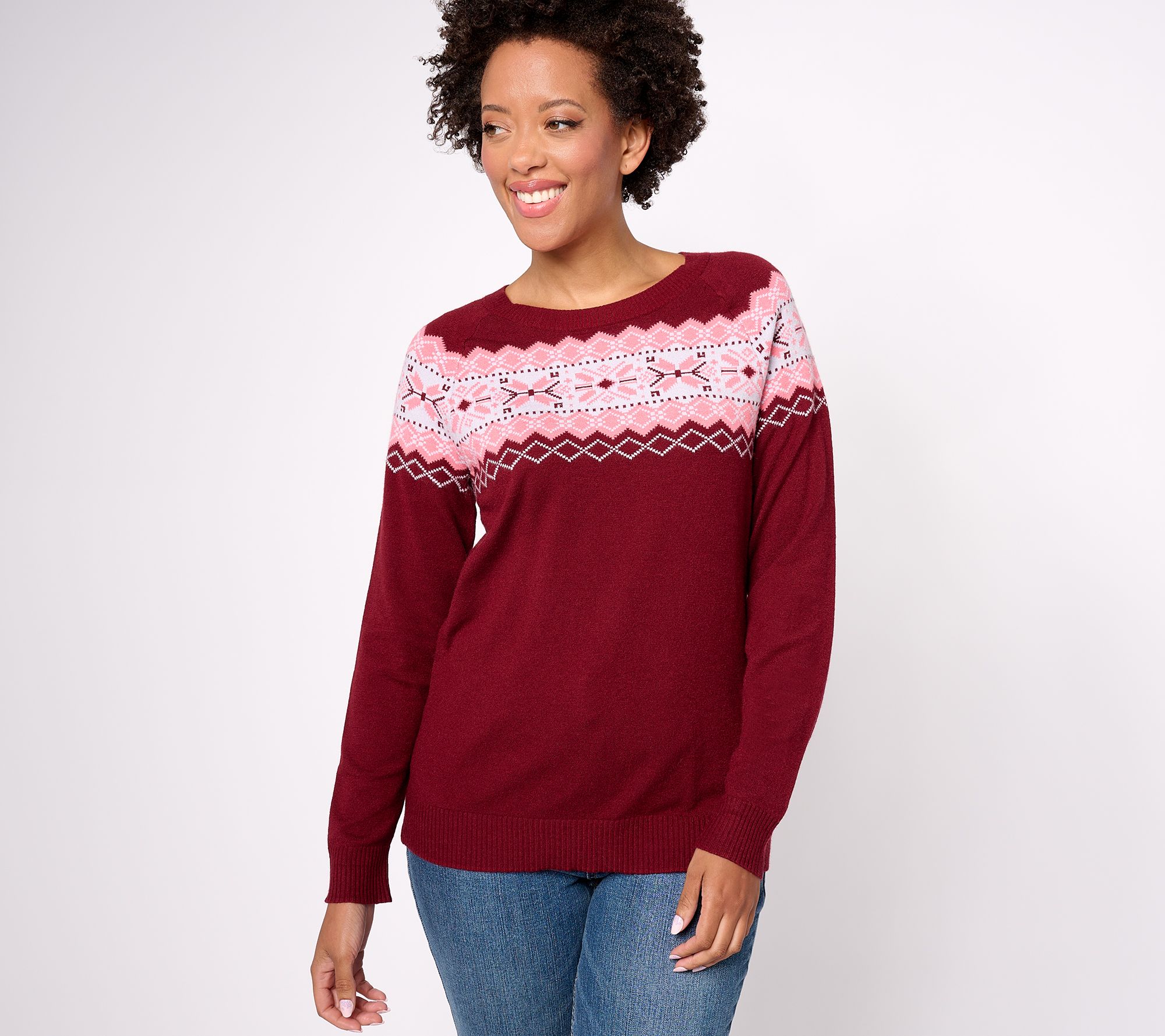 "As Is" Denim & Co. Long Sleeve Crew Neck Fair Isle Sweater - QVC.com