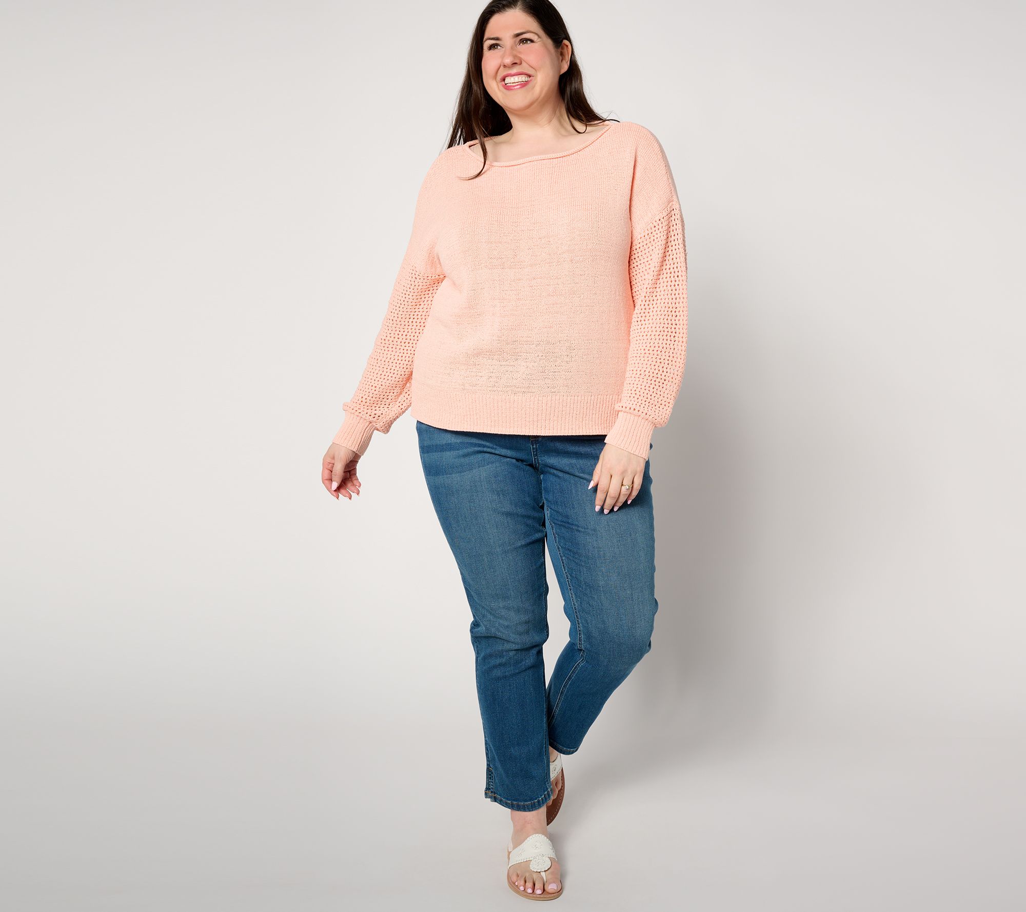 "As Is" Destination 365 Boatneck Drop Shoulder Open Work Sweater - QVC.com