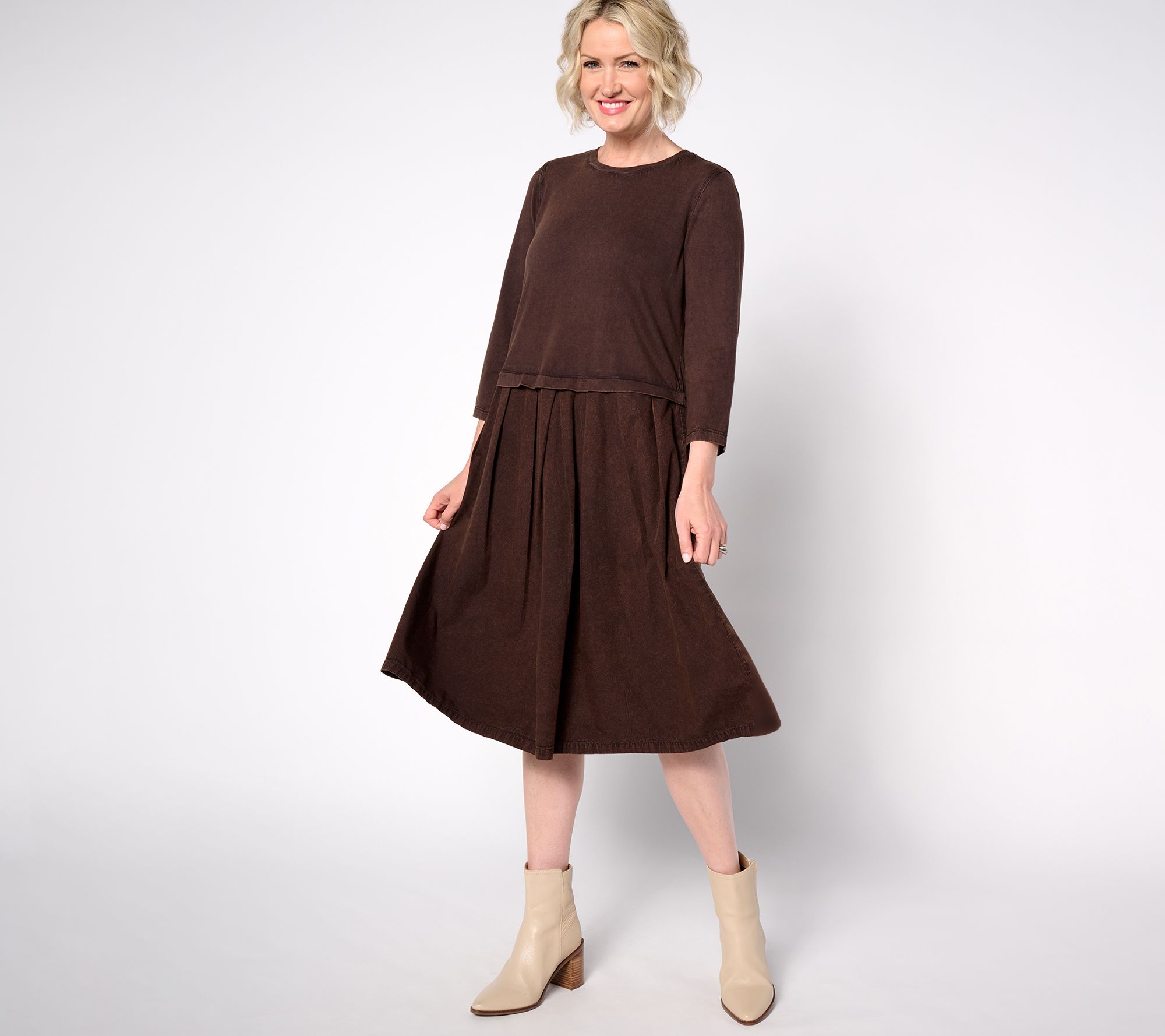 "As Is" LOGO by Lori Goldstein Reg 3/4 Sleeve Crew Neck Sun Faded Dress - QVC.com