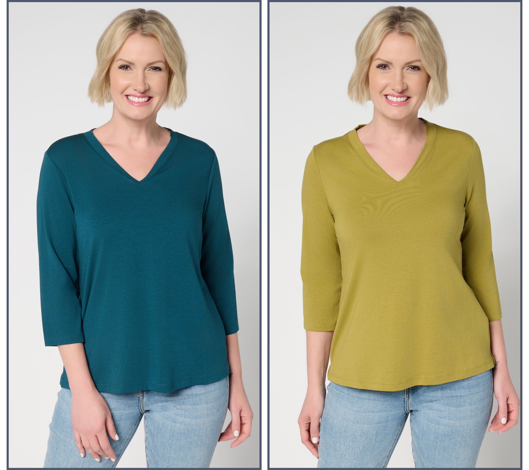 "As Is" Denim & Co. Essentials 2-Pack Favorite Jersey V-Neck Tops - QVC.com