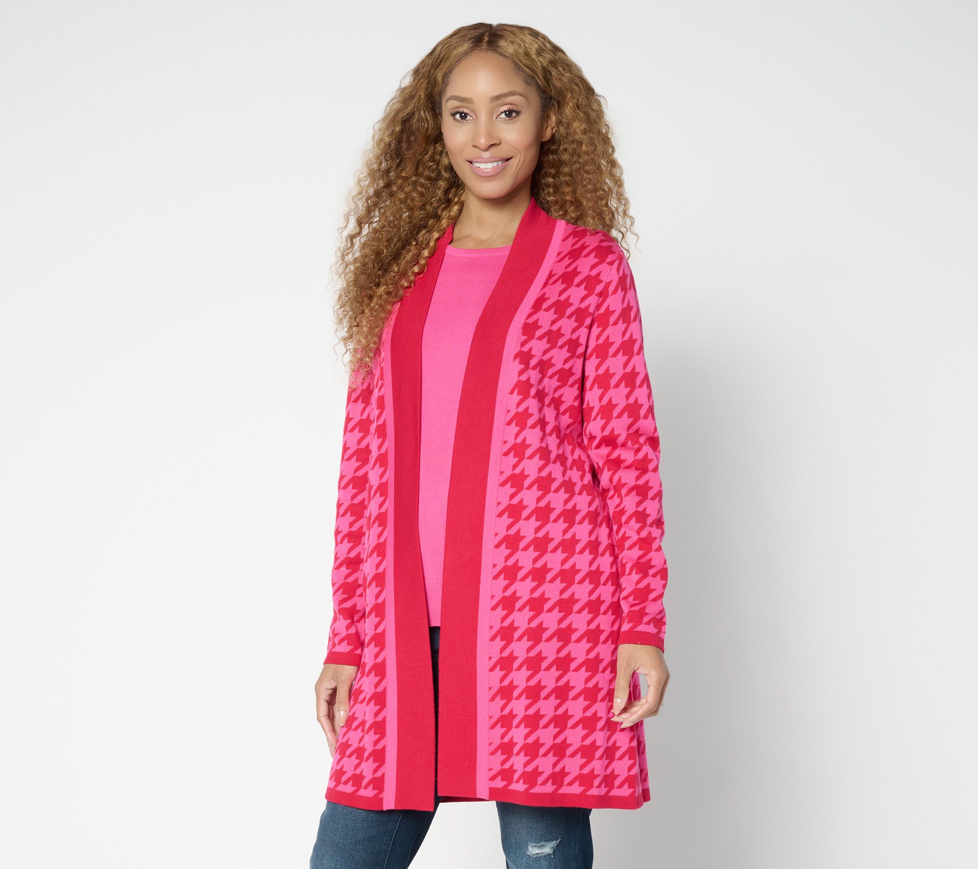 "As Is" Brandis Dress Out Loud Petite Houndstooth Duster Cardigan - QVC.com