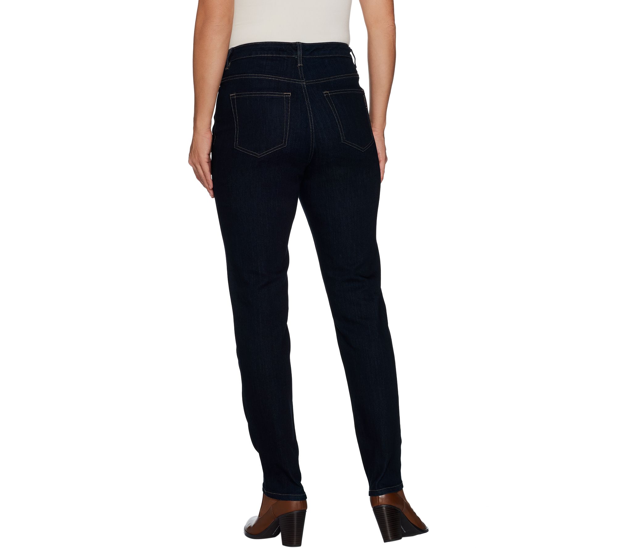 Denim & Co. Petite 5-Pocket Slim Straight Leg Full Length Jeans - QVC.com