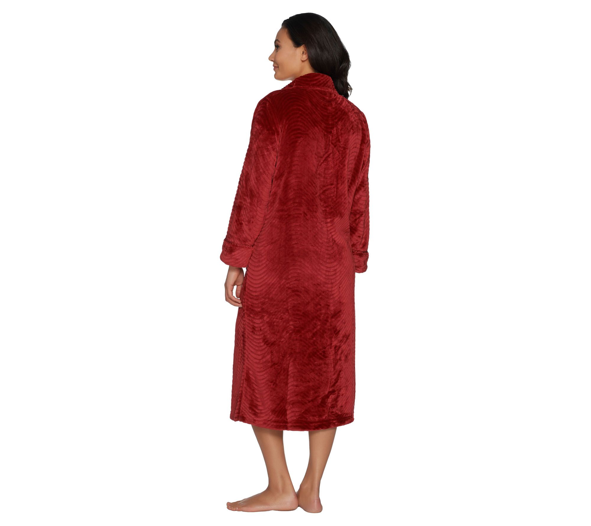 "As Is" Stan Herman Petite Silky Plush Trimmed Wave Long Zip Robe - QVC.com