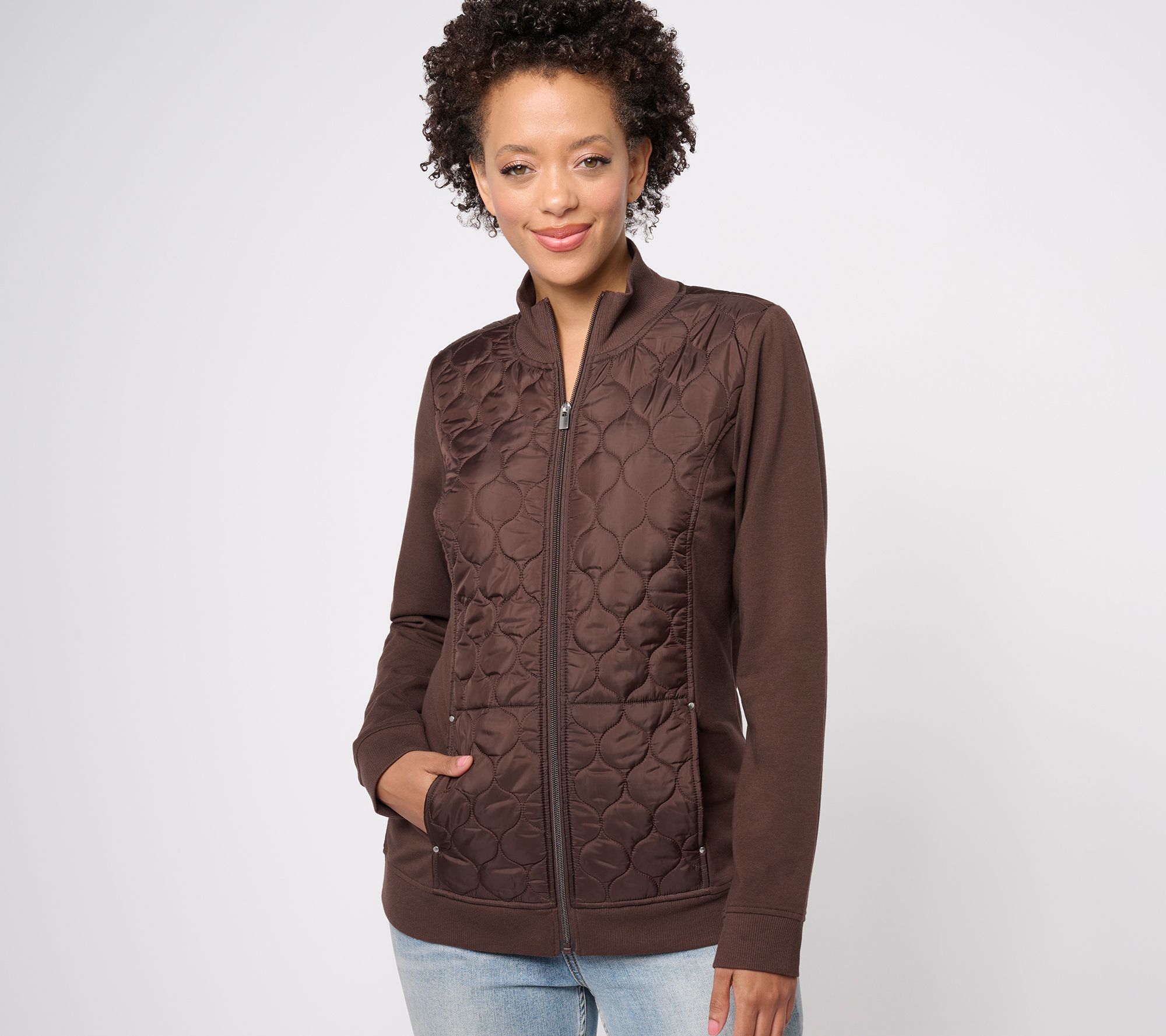 Sport Savvy Quilted Front French Terry Zip-Up Jacket - QVC.com