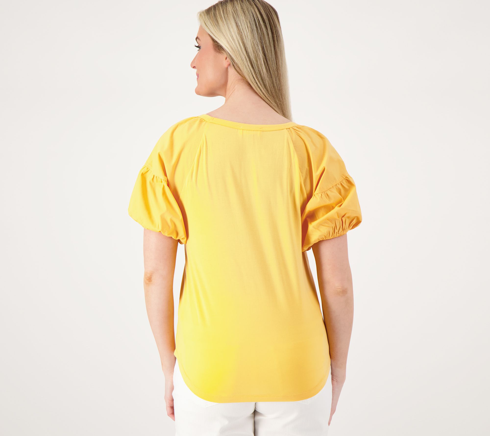 Candace Cameron Bure Mixed Media Puff Sleeve Top - QVC.com