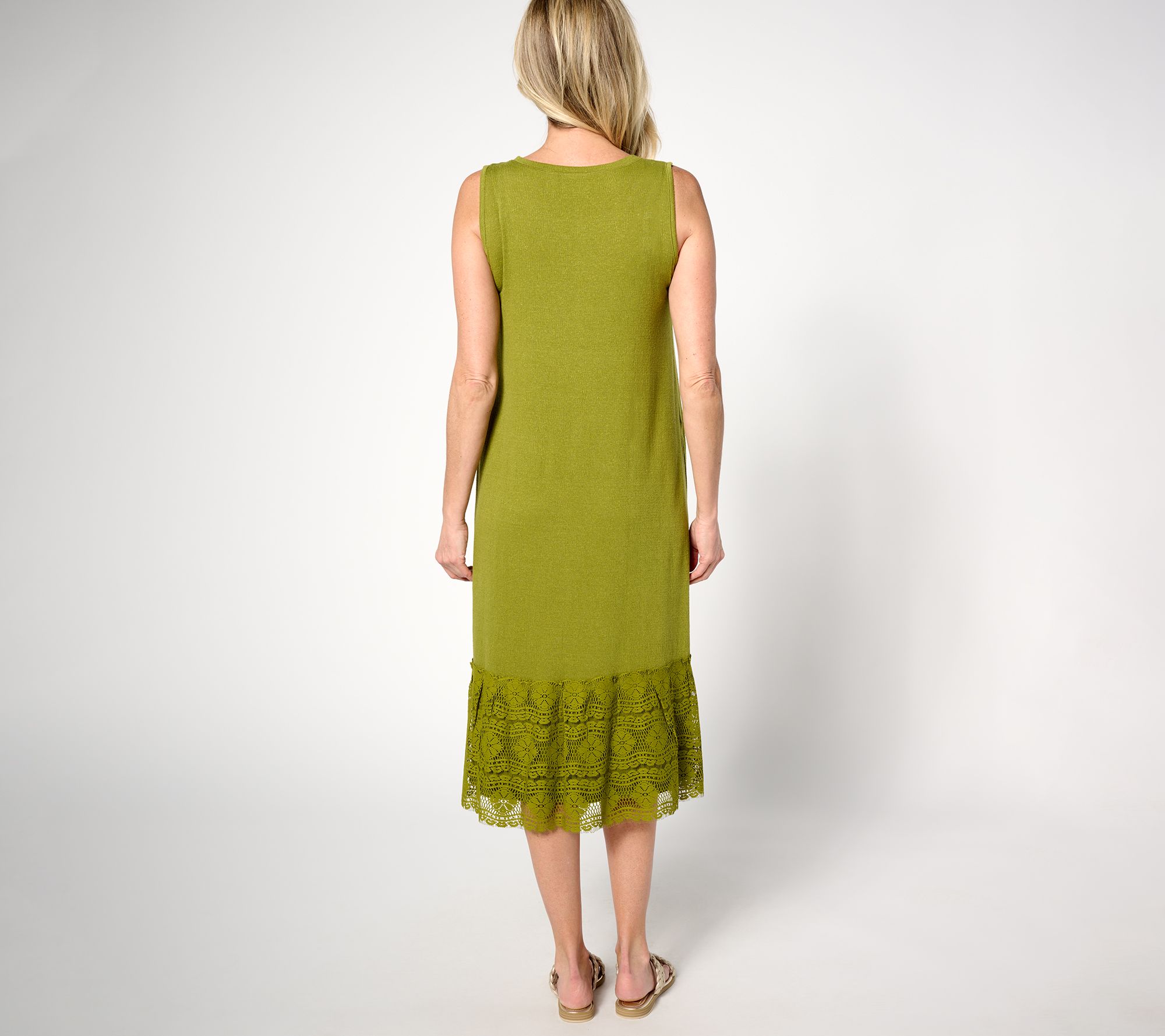 LOGO Linens by Lori Goldstein Sleeveless Knit Dress with Crochet Lace ...