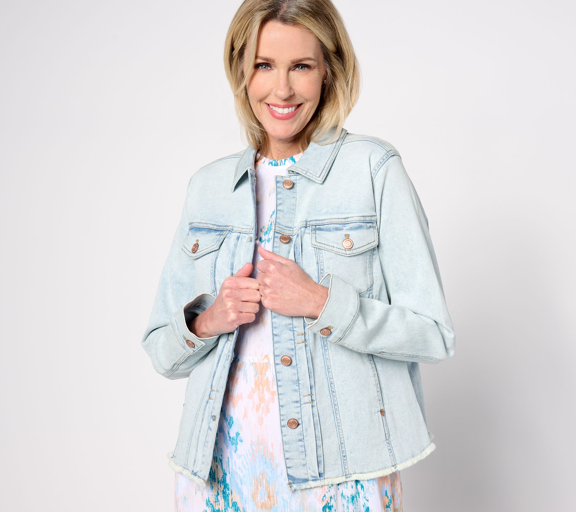 "As Is" Denim & Co. Canyon Retreat Denim Jacket with Raw Edge & Pleat ...