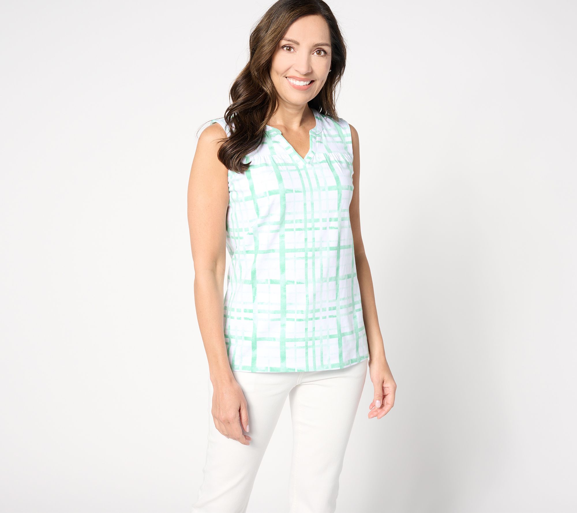 "As Is" Denim & Co. Printed Perfect Jersey Split V-Neck Tank Top - QVC.com