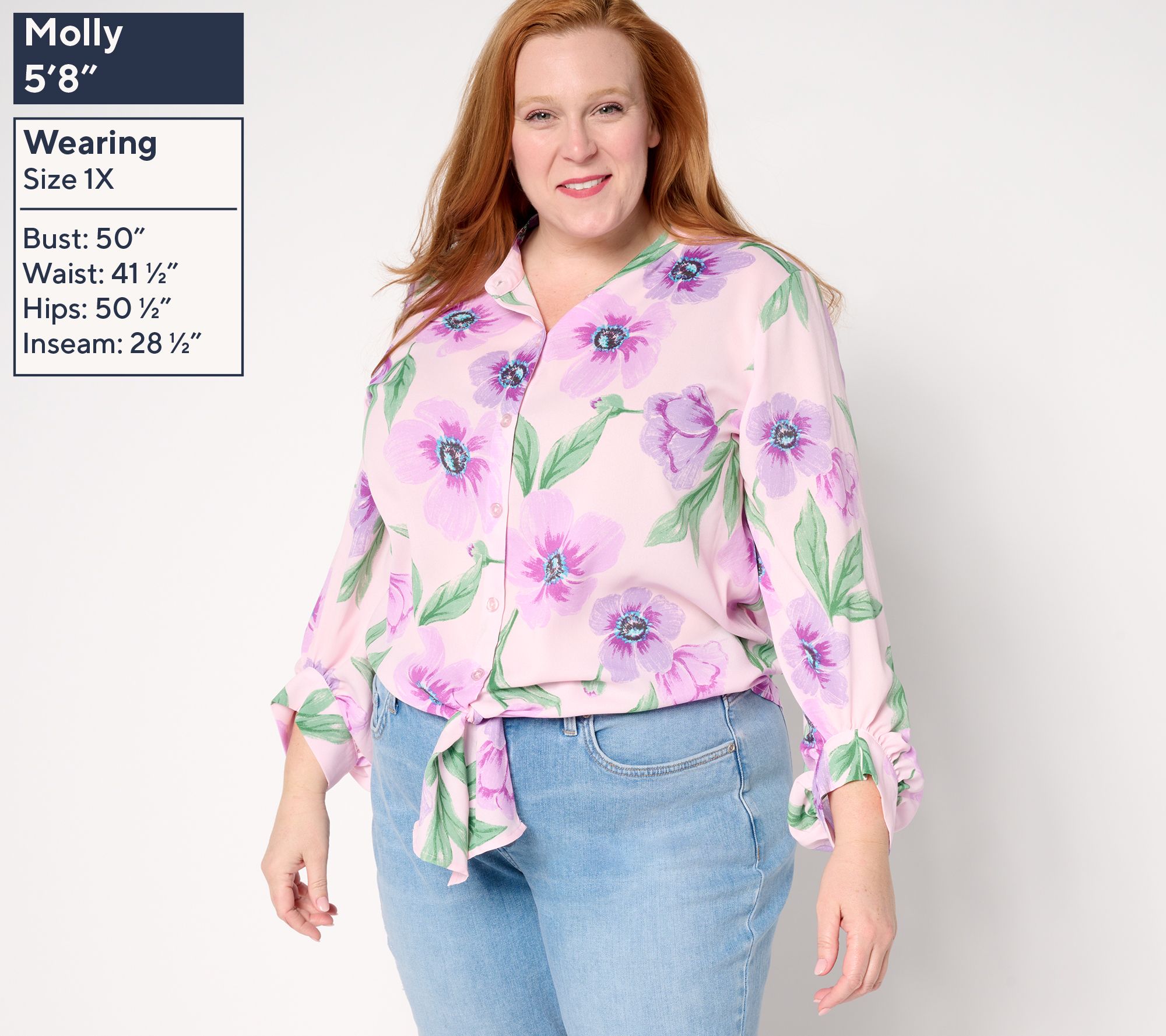 Belle by Kim Gravel Breezy Petals Button Up Tie Front Blouse - QVC.com