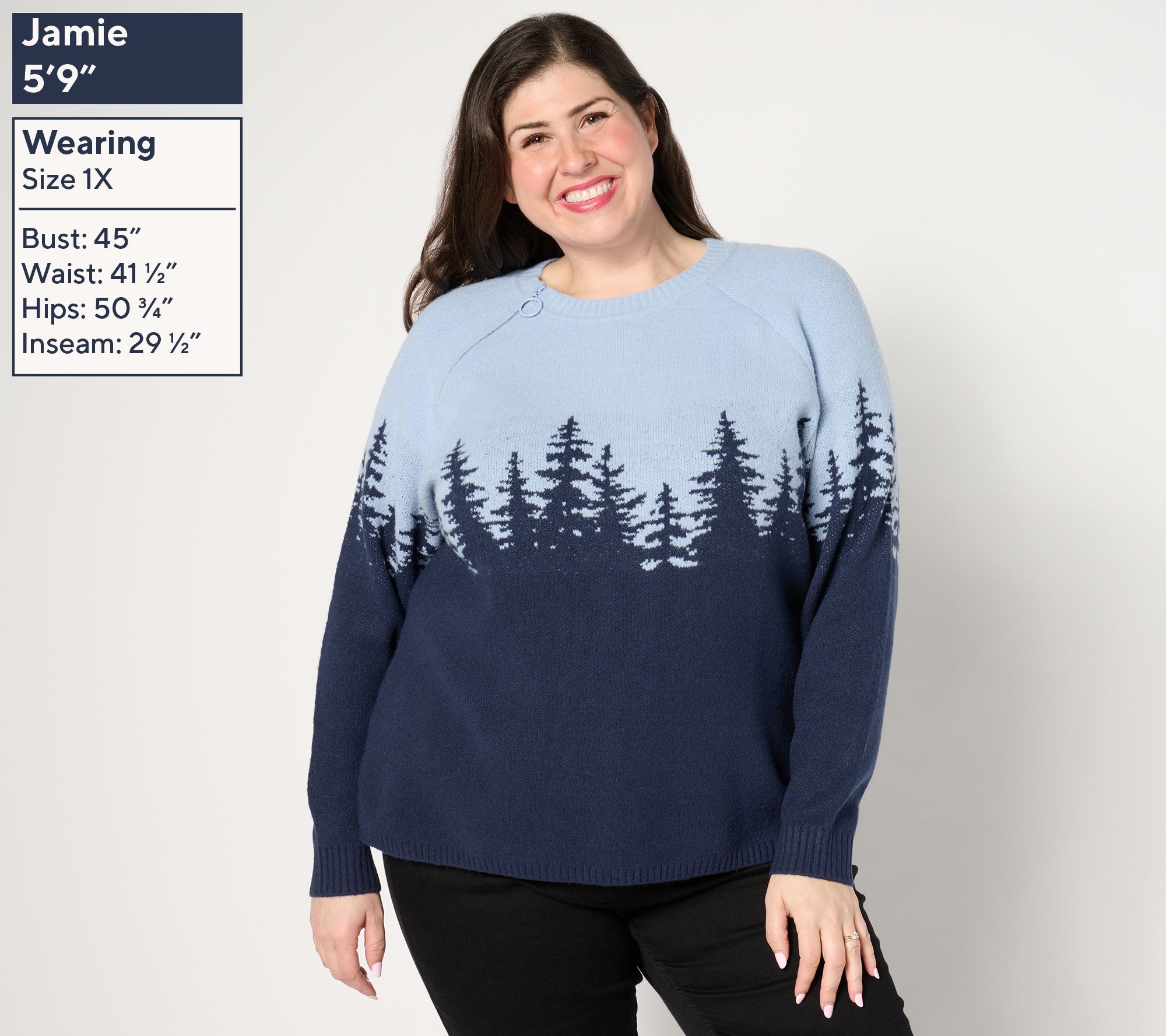 "As Is" Denim & Co. Adaptive Crew Neck Long Sleeve Scenic Sweater - QVC.com