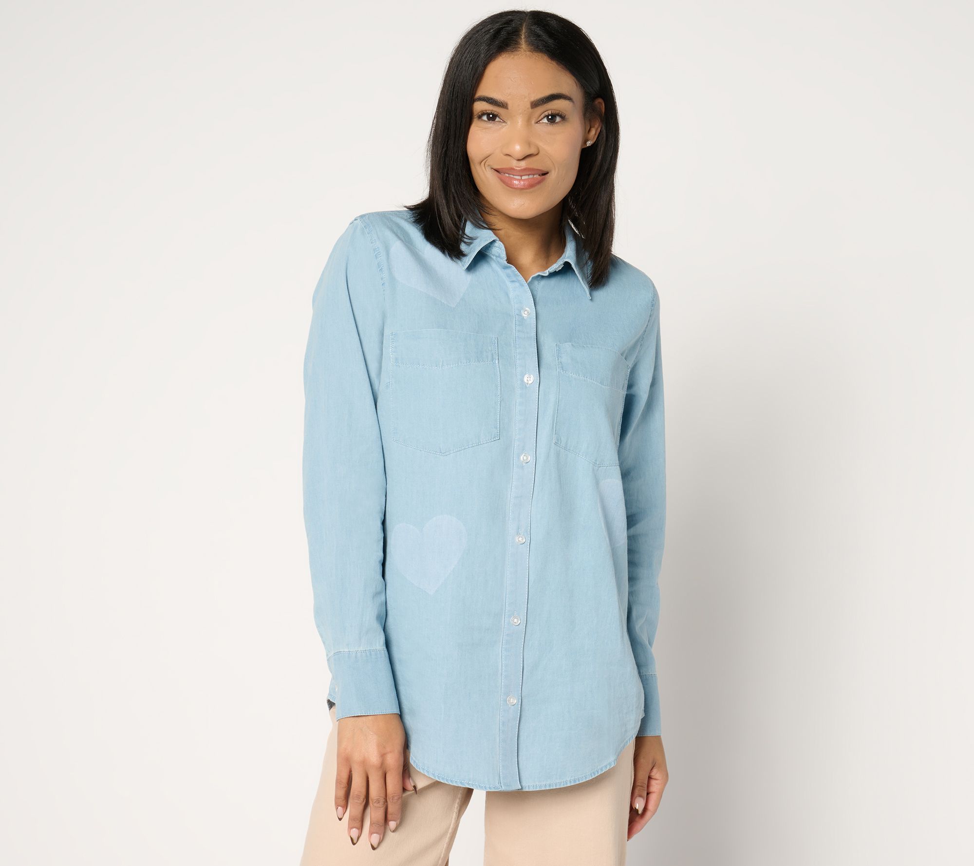 "As Is" Studio Park x Amy Stran 100% Cotton Stamped Chambray Shirt ...