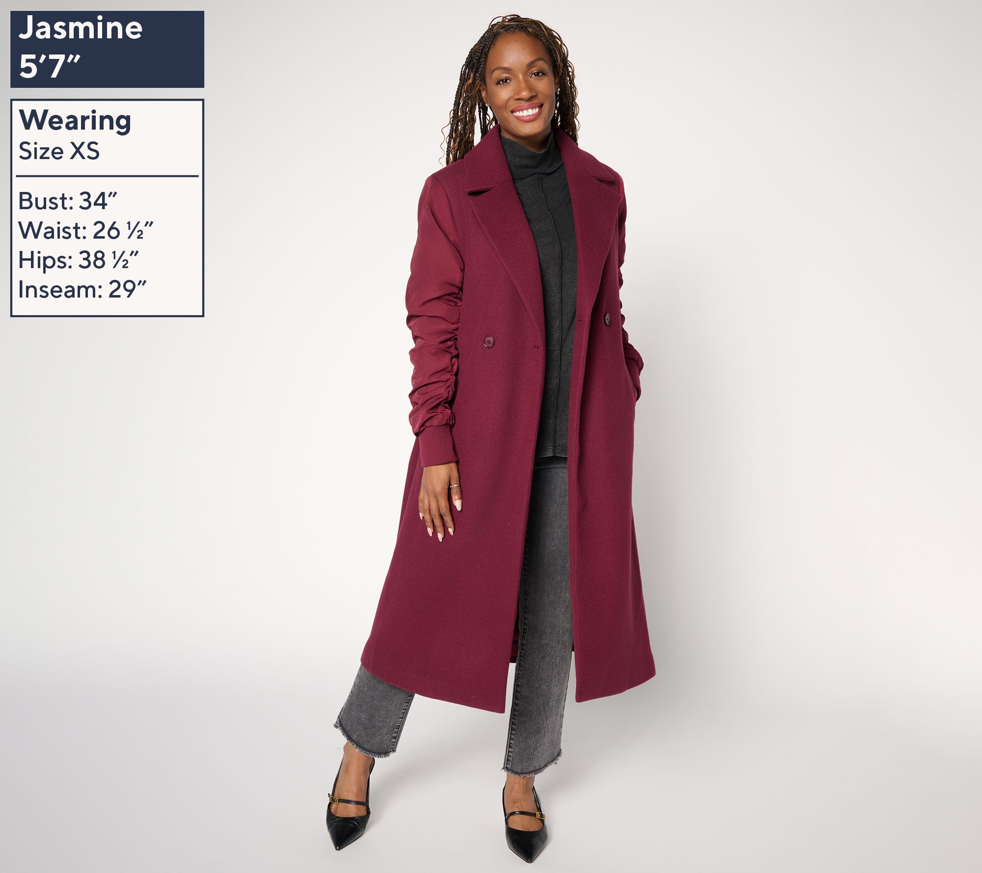 LOGO by Lori Goldstein Regular Ruched Sleeve Long Coat - QVC.com