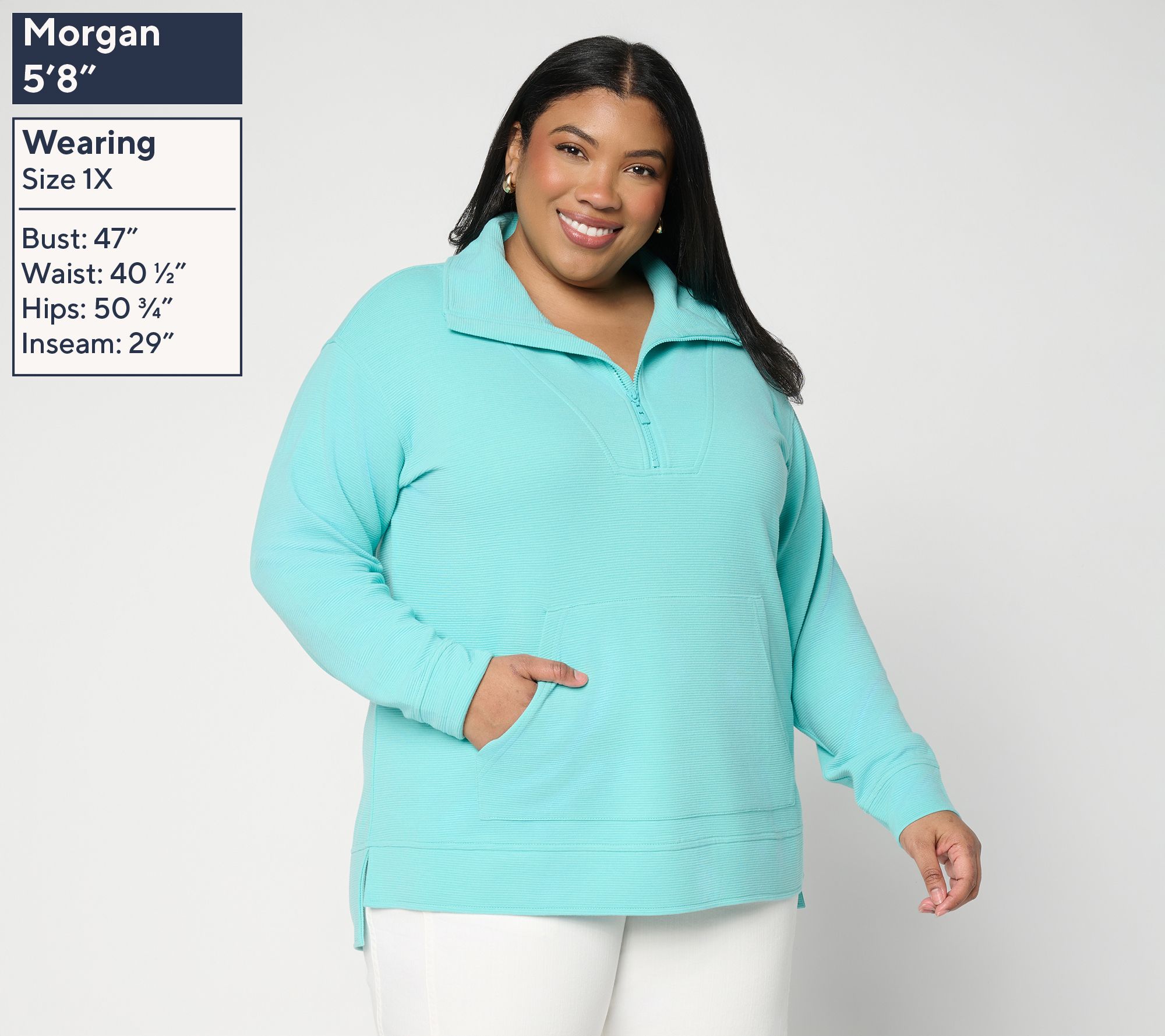 "As Is" Belle Body by Kim Gravel Ottoman Rib Half Zip Top - QVC.com
