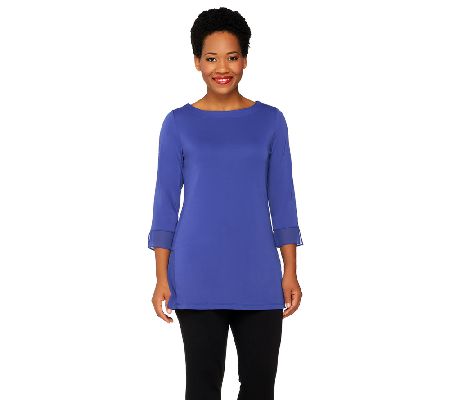 Susan Graver Premier Knit Bateau Neck Tunic W Sheer Chiffon Inserts