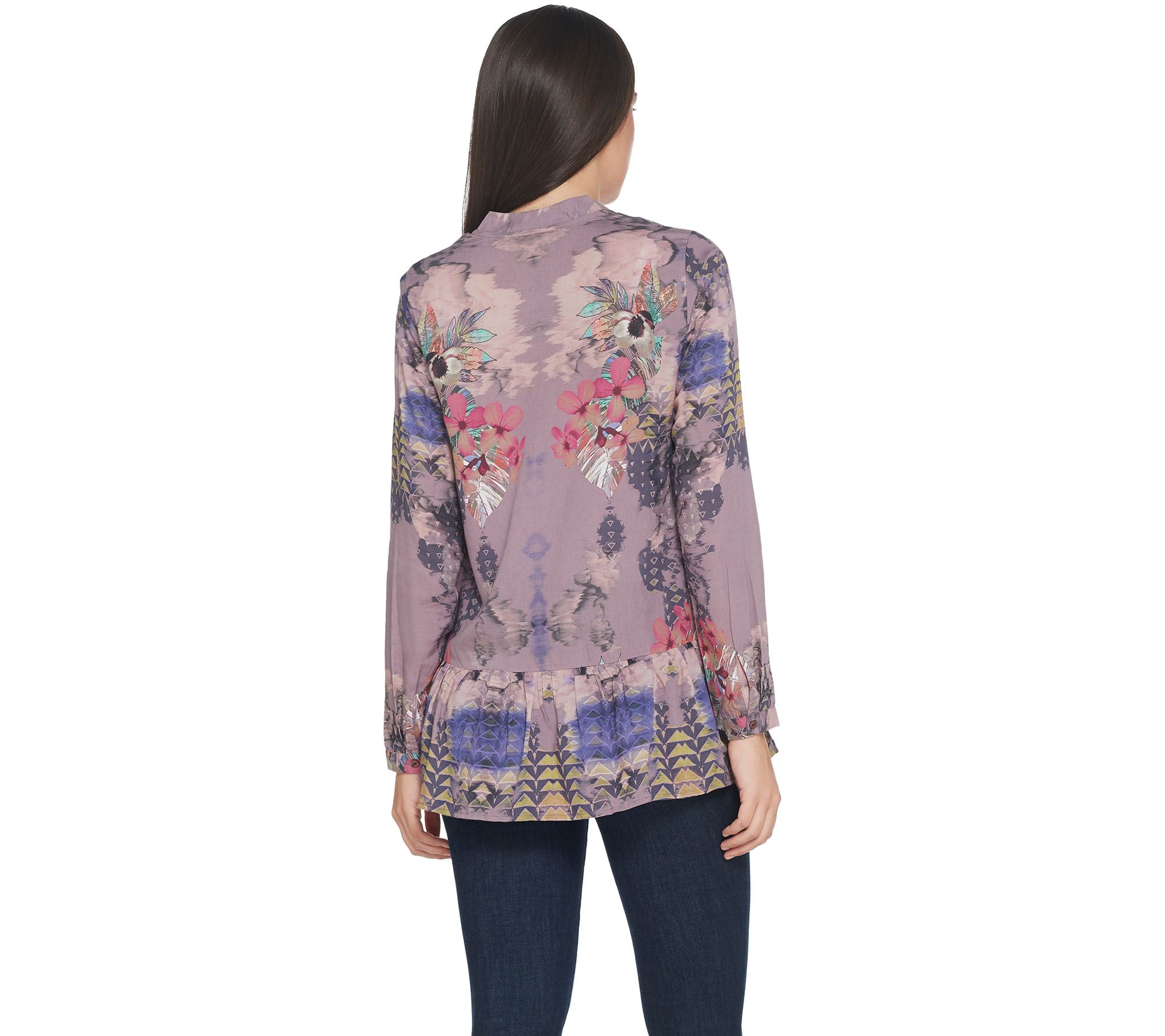 "As Is" Tolani Collection Printed Woven Tunic with Ruffle Hemline - QVC.com