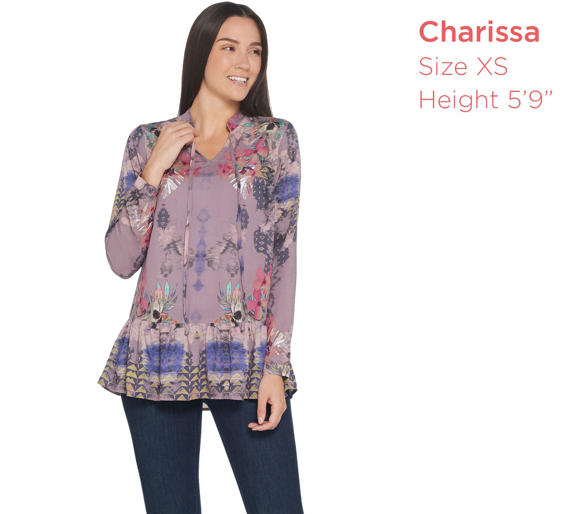 "As Is" Tolani Collection Printed Woven Tunic with Ruffle Hemline - QVC.com