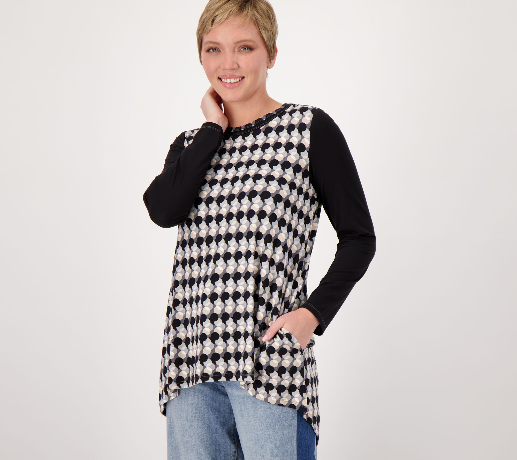"As Is" LOGO by Lori Goldstein Rayon 230 Mixed Print Long Sleeve Top ...
