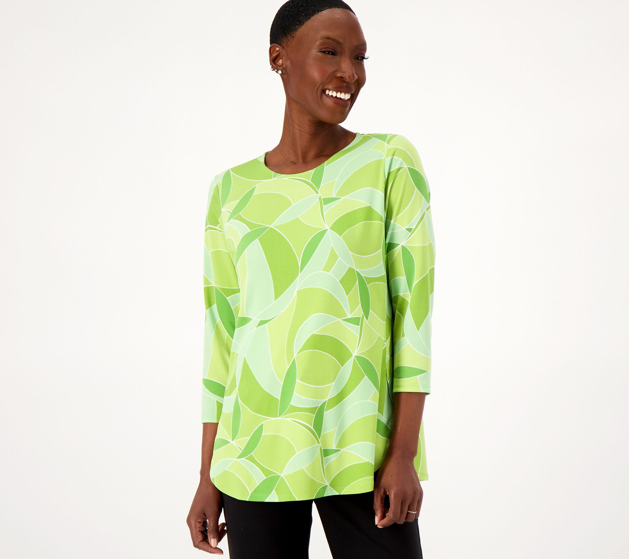 "As Is" Susan Graver Printed Petite Liquid Knit 3/4 Sleeve Tunic - QVC.com