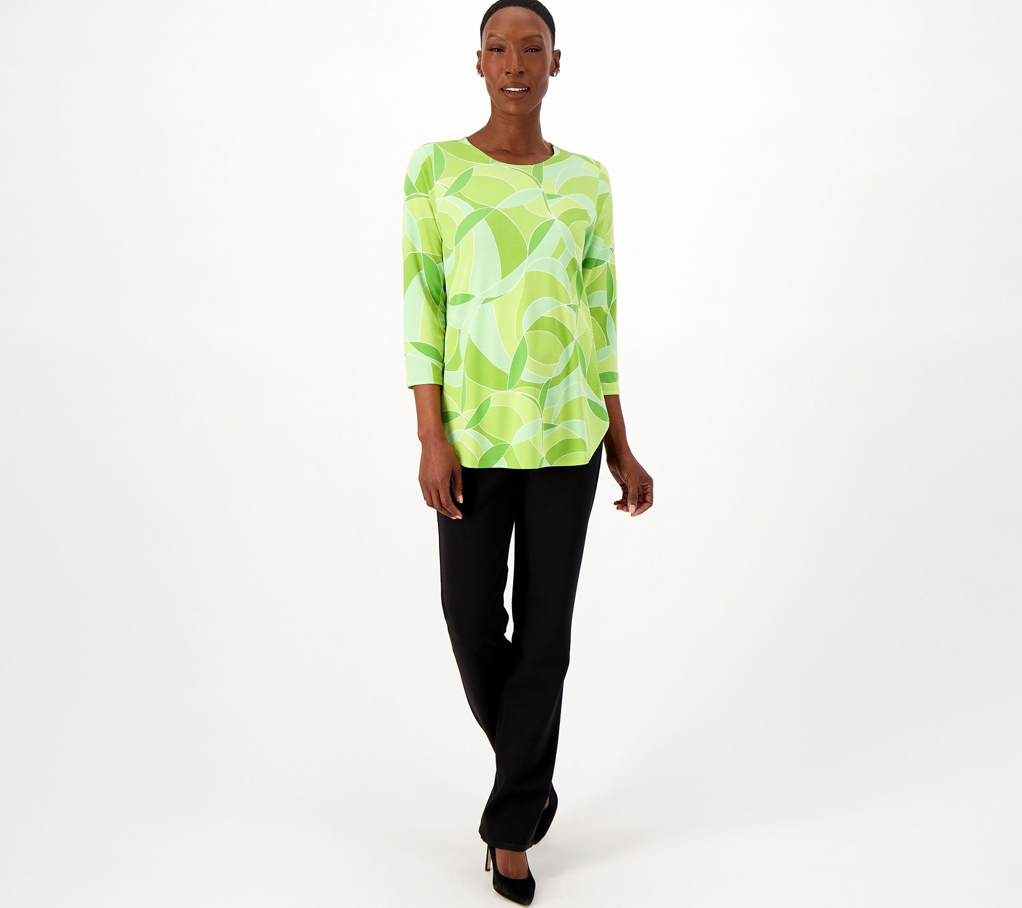 "As Is" Susan Graver Printed Petite Liquid Knit 3/4 Sleeve Tunic - QVC.com