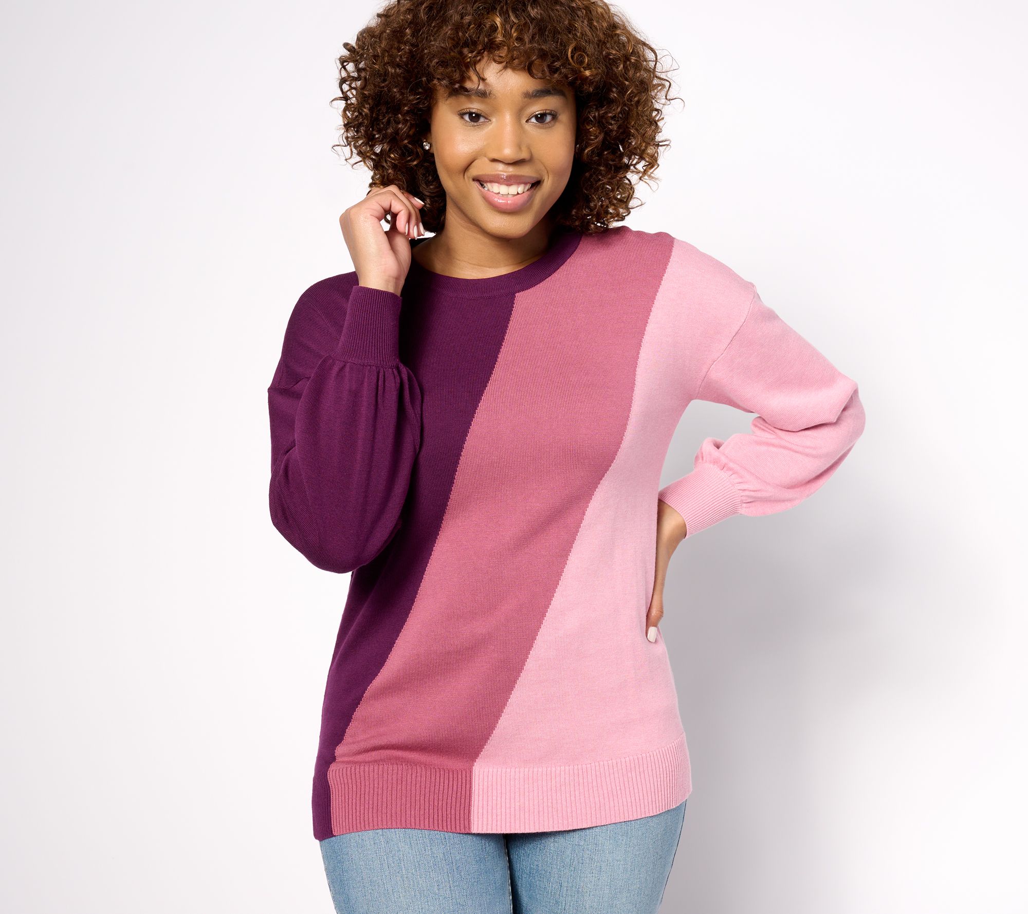 "As Is" Belle by Kim Gravel Diagonal Color Block Sweater - QVC.com