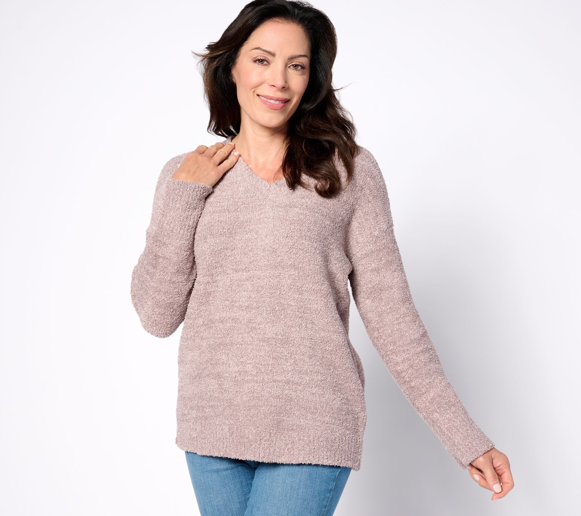 "As Is" Barefoot Dreams CozyChic Open V-Neck Pullover - QVC.com