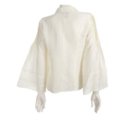 Dialogue Long Sleeve Silk Blouse with Pintuck Details - QVC.com