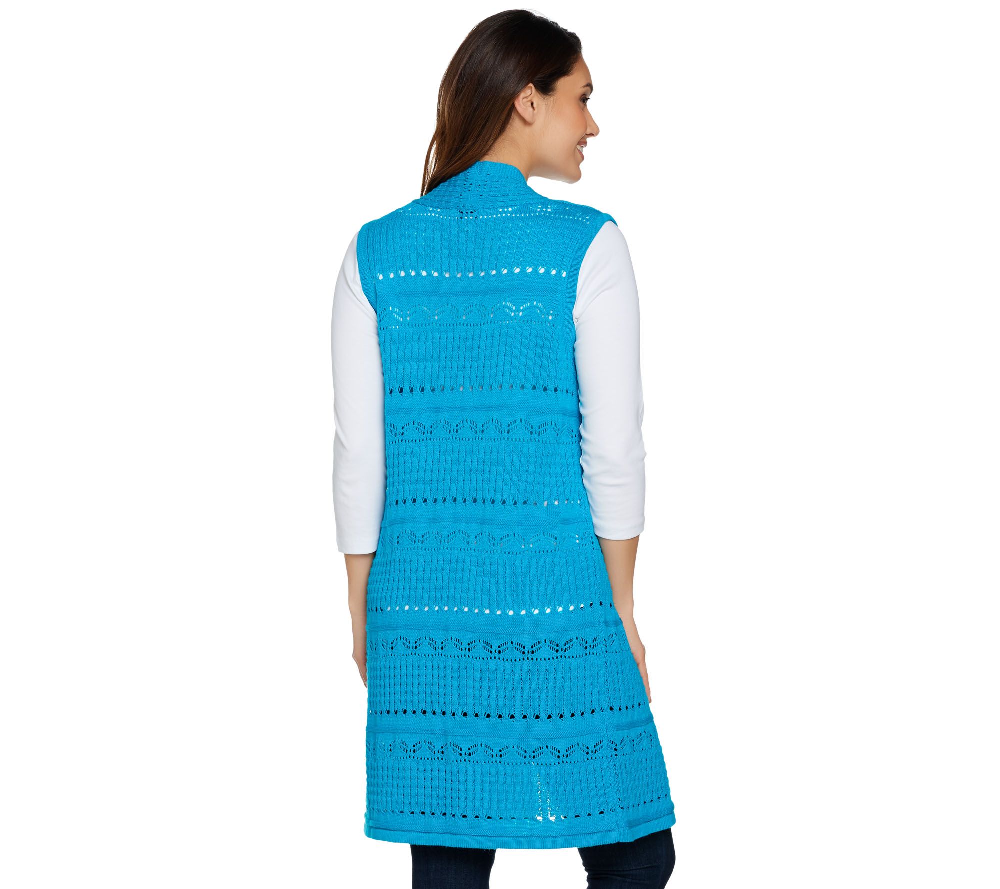 Joan Rivers Crochet Open Front Long Vest Duster - QVC.com