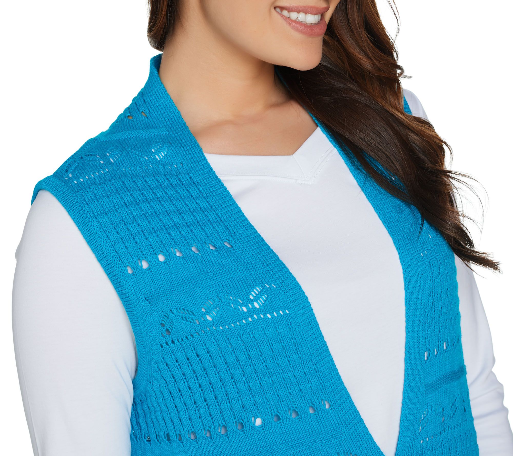 Joan Rivers Crochet Open Front Long Vest Duster - QVC.com