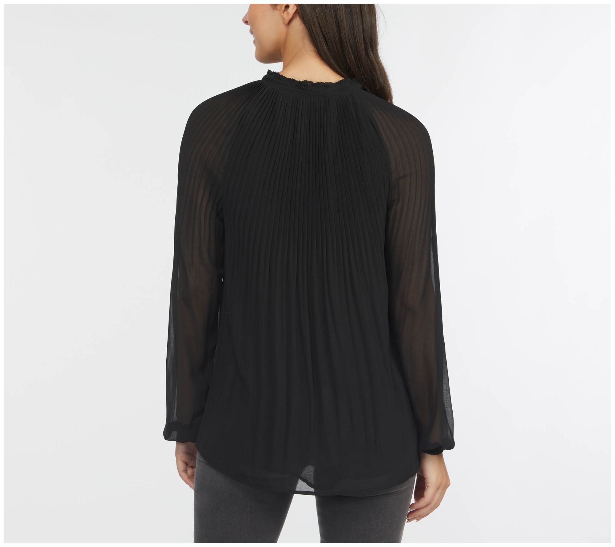 Ellen Tracy Women's Ruffle Trim Pleated Blouse - QVC.com