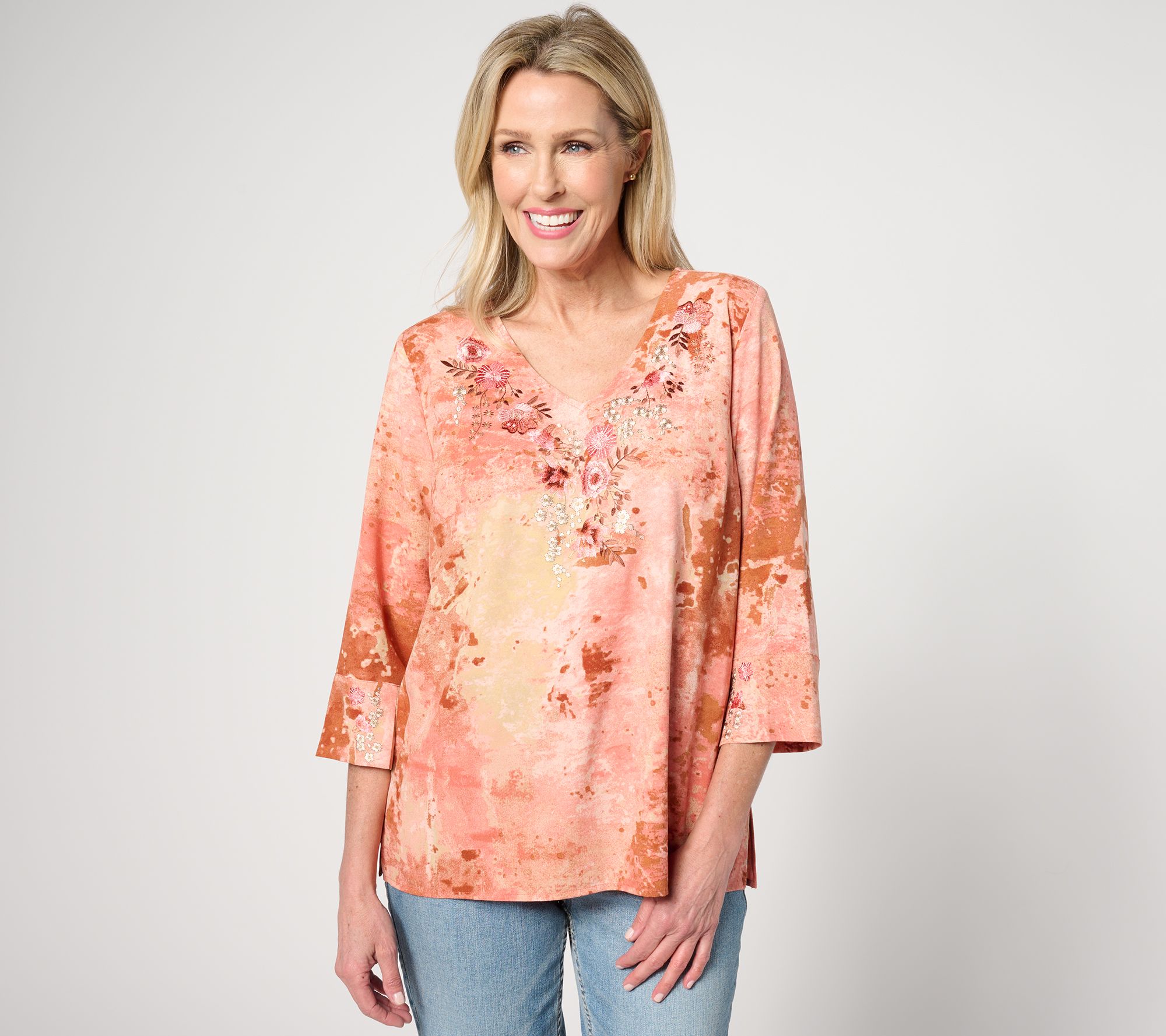 "As Is" Inspire by Susan Graver Printed Embroidered Blouse - QVC.com