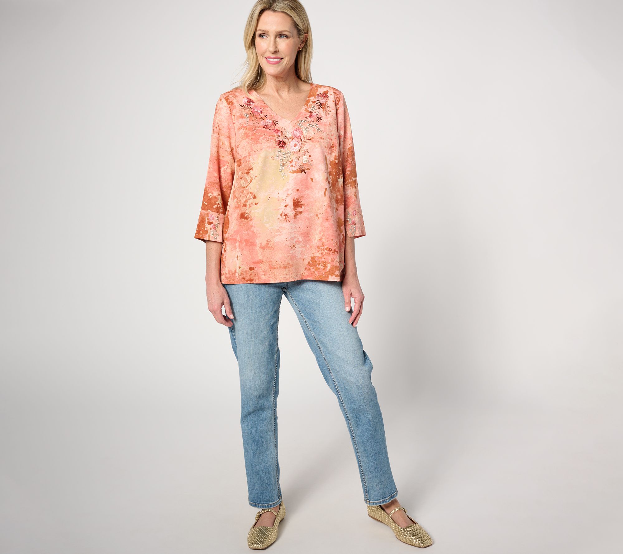 "As Is" Inspire by Susan Graver Printed Embroidered Blouse - QVC.com