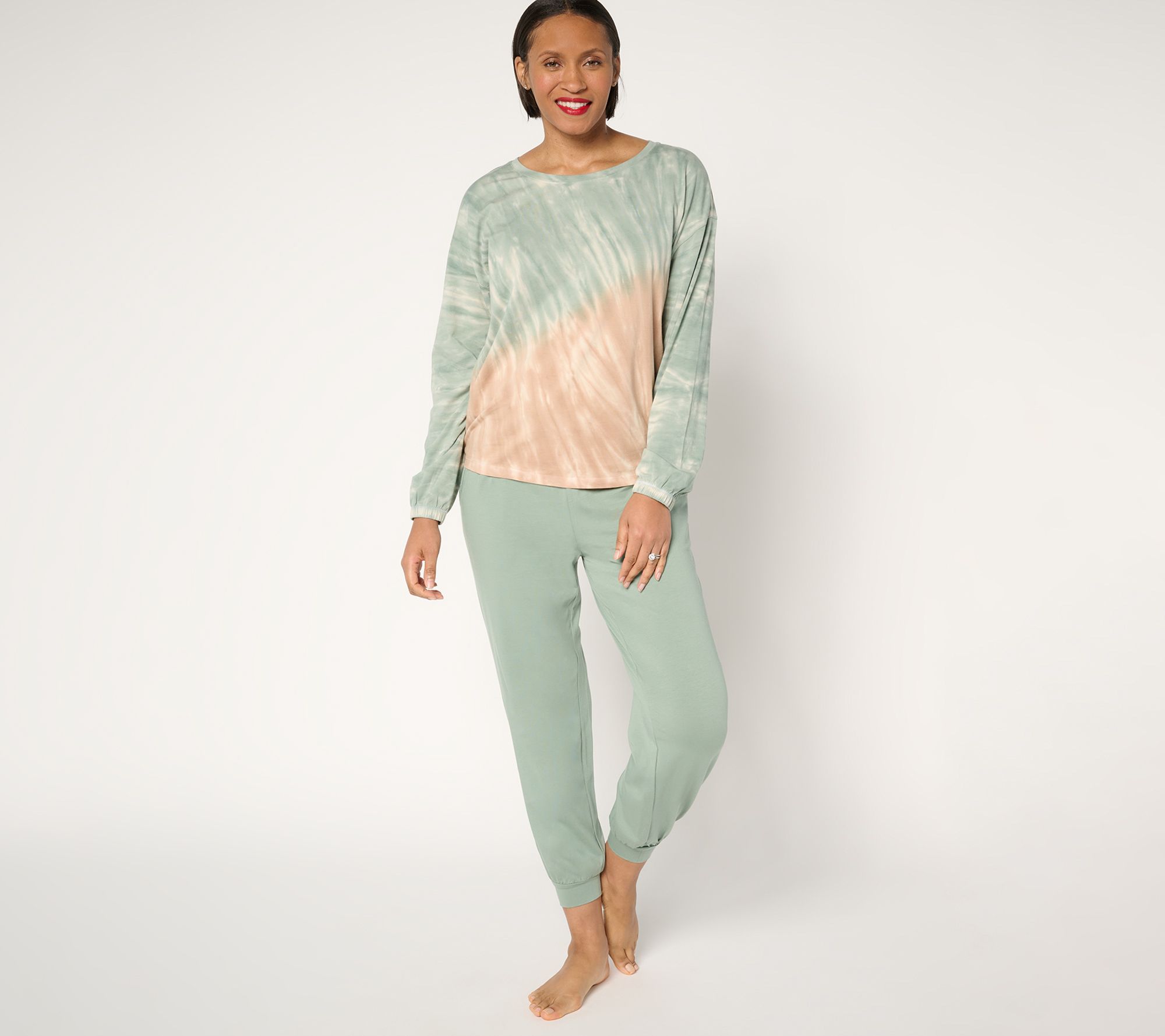 AnyBody Cozy Knit Tie-Dye Top and Jogger Set - QVC.com