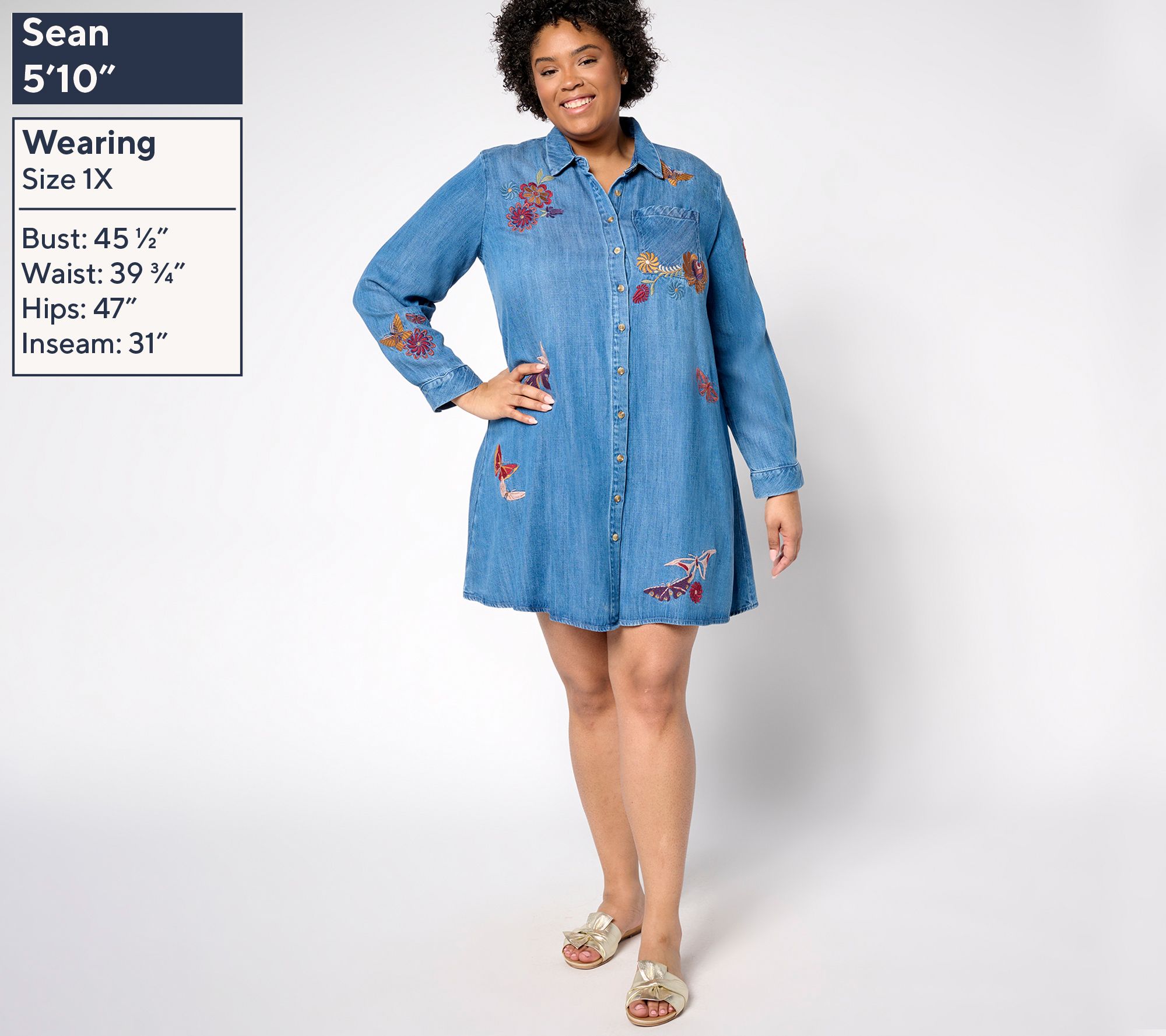 Driftwood Jeans Scottie Long-Sleeve Lyocell Dress - Butterfly - QVC.com