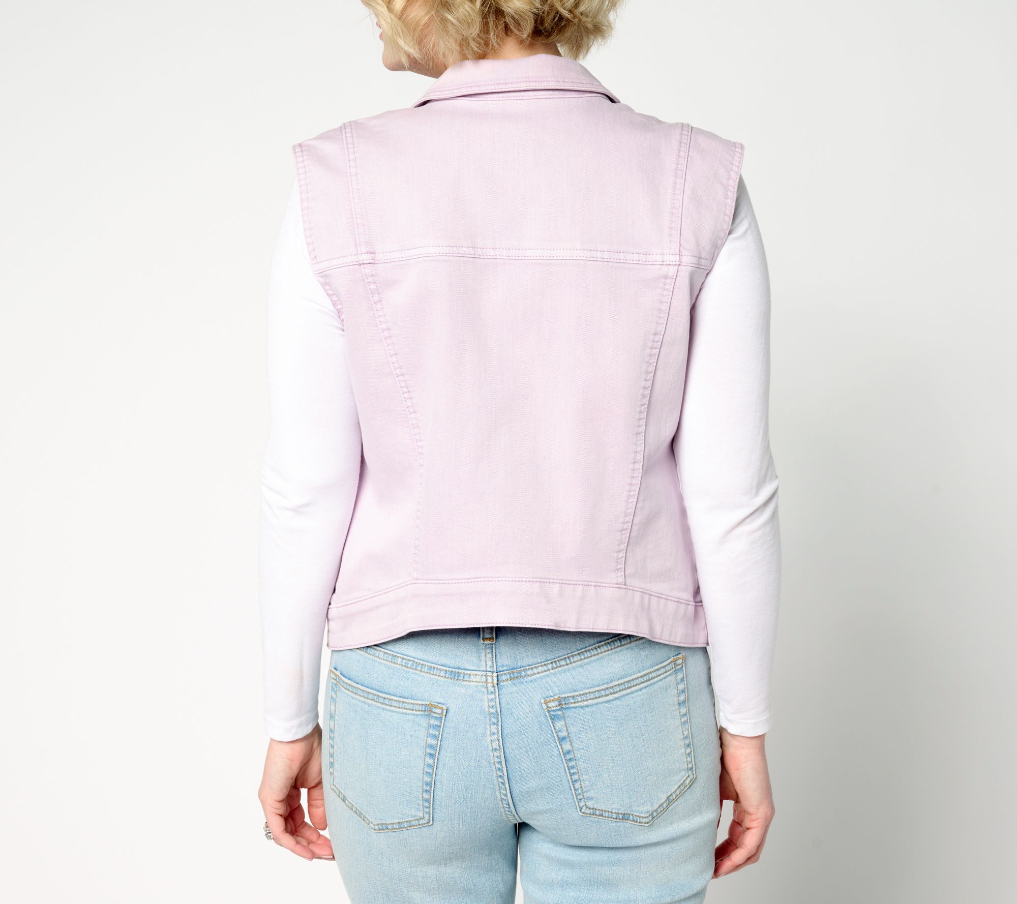 AnyBody Washed Colored Denim Vest with Pitched Back - QVC.com