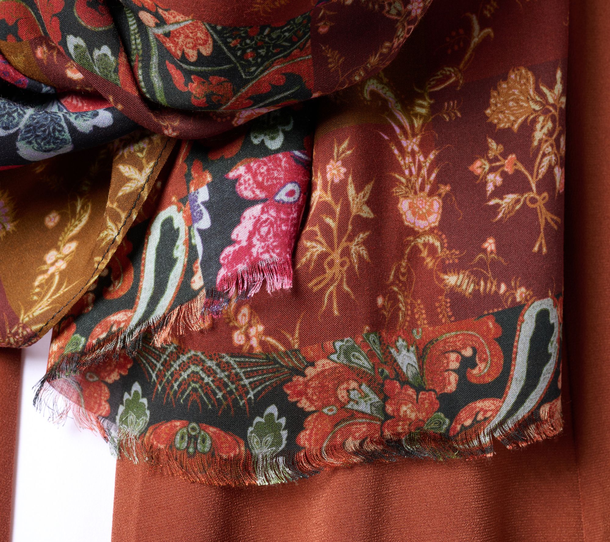 "As Is" Susan Graver Printed Oblong Scarf with Self Fringe - QVC.com