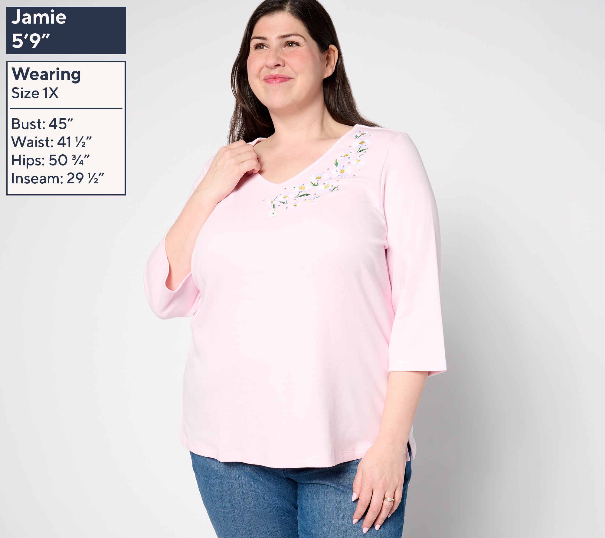 "As Is" Quacker Factory Embroidered Prints Charming V-Neck Top - QVC.com