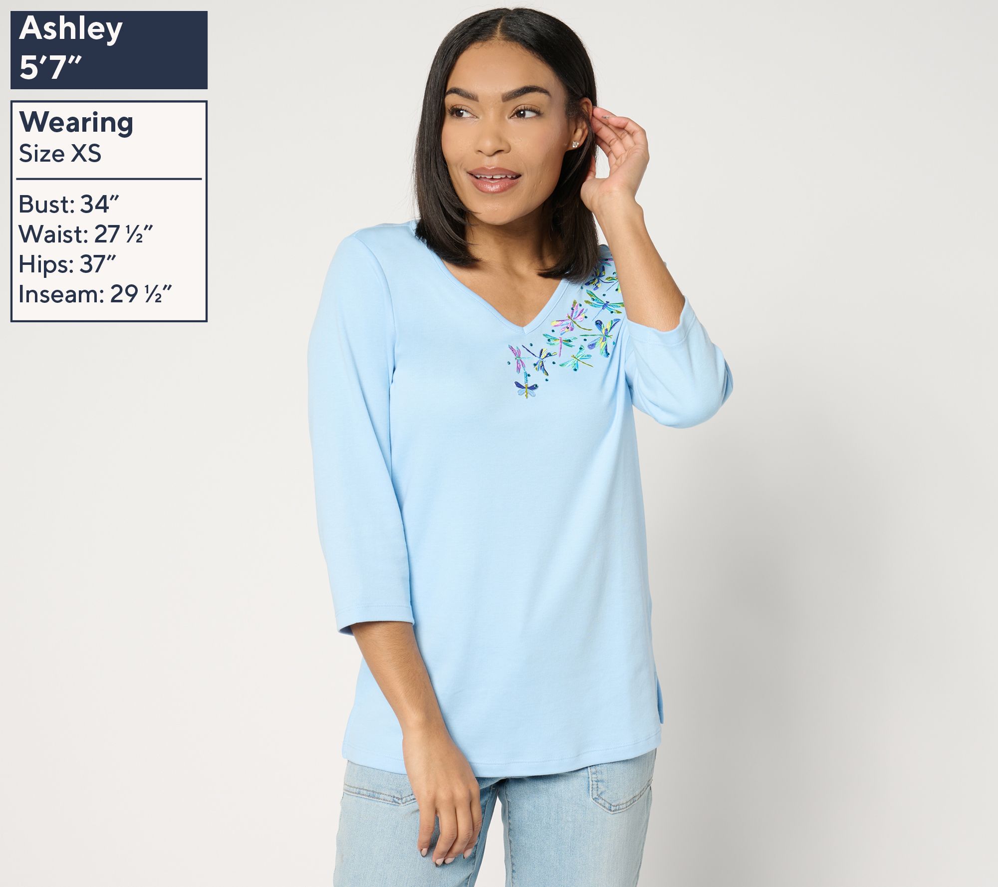 "As Is" Quacker Factory Embroidered Prints Charming V-Neck Top - QVC.com