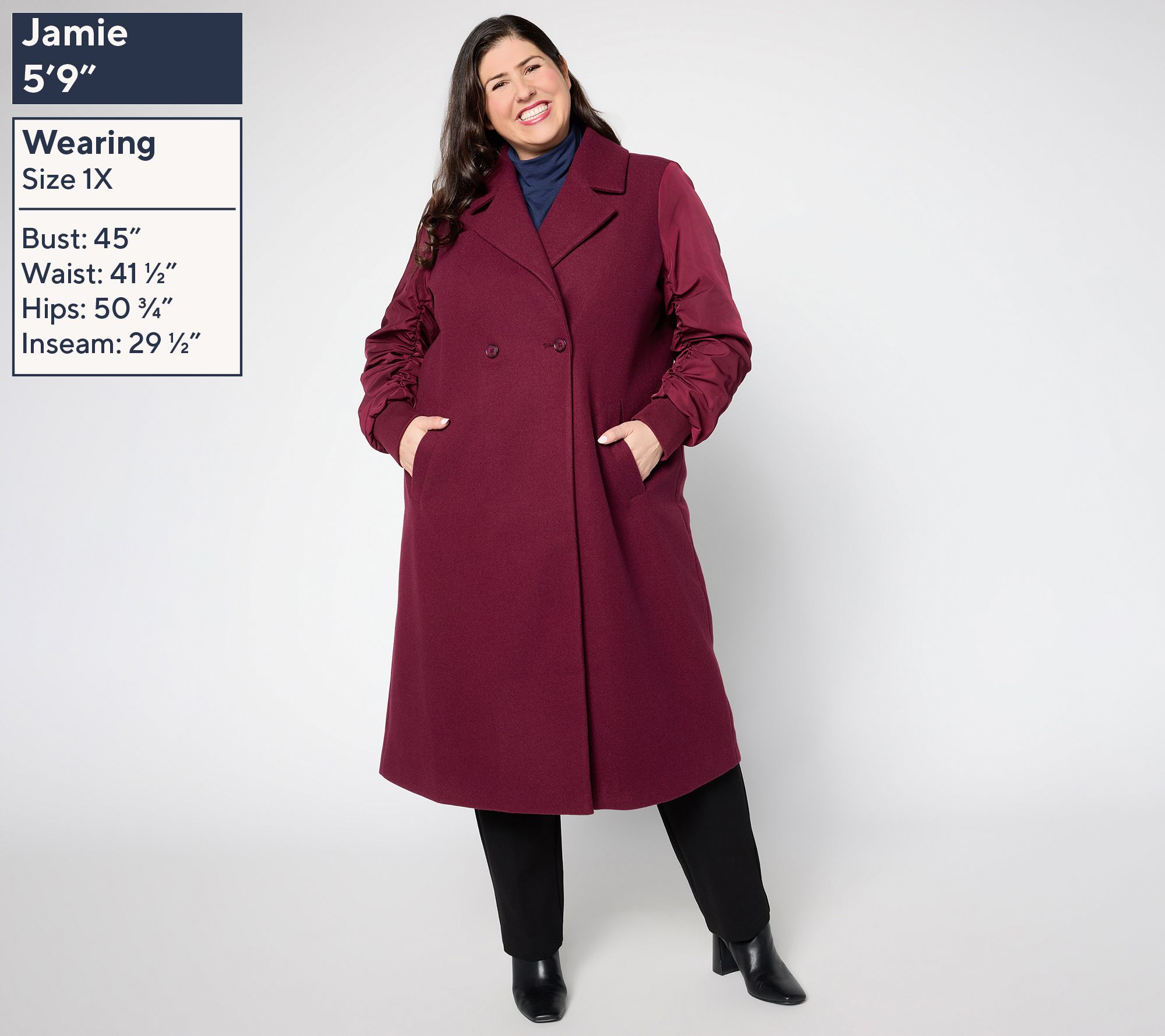 LOGO by Lori Goldstein Petite Ruched Sleeve Long Coat - QVC.com