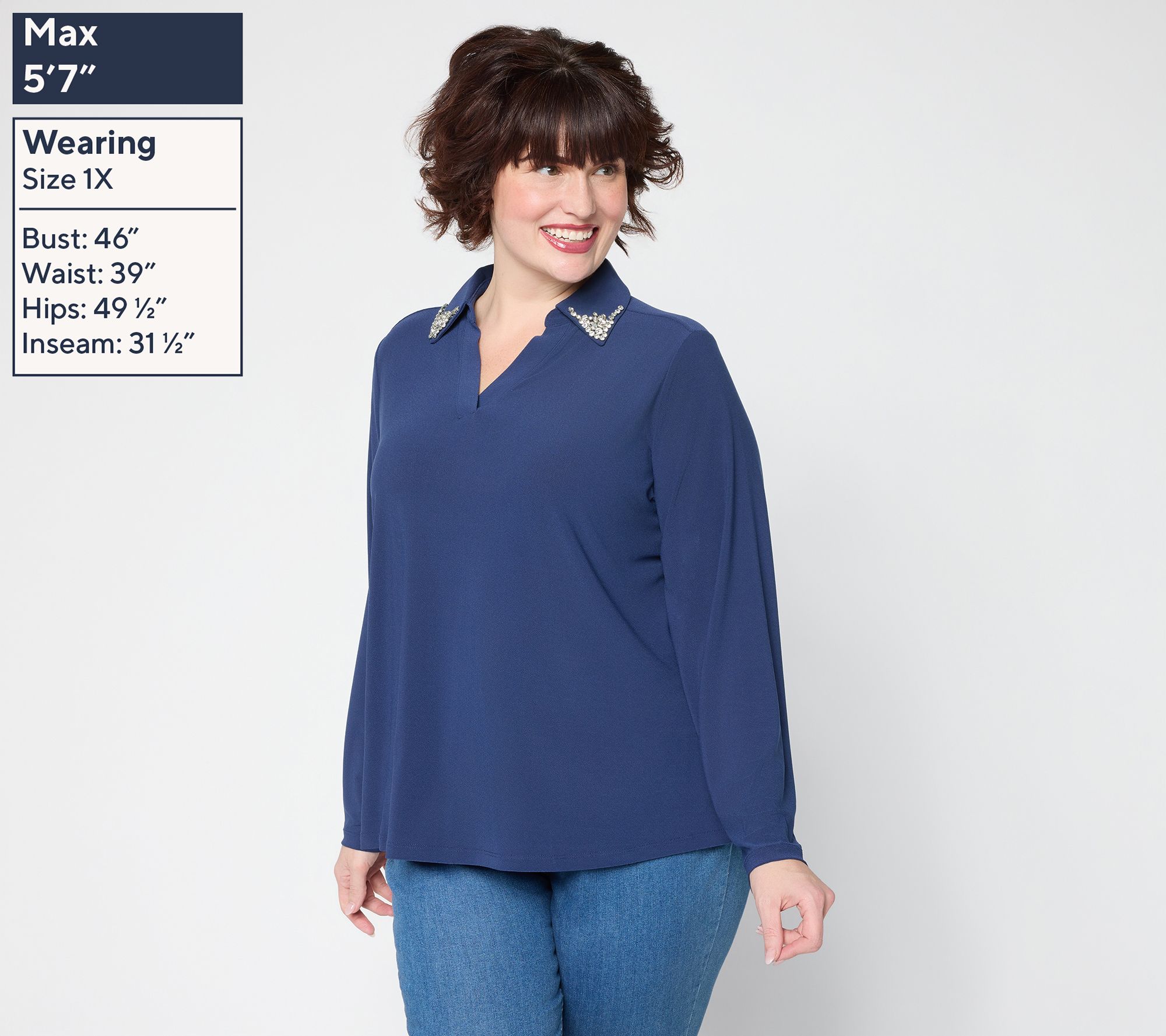 Attitudes by Renee Moss Crepe Novelty Collar Top - QVC.com
