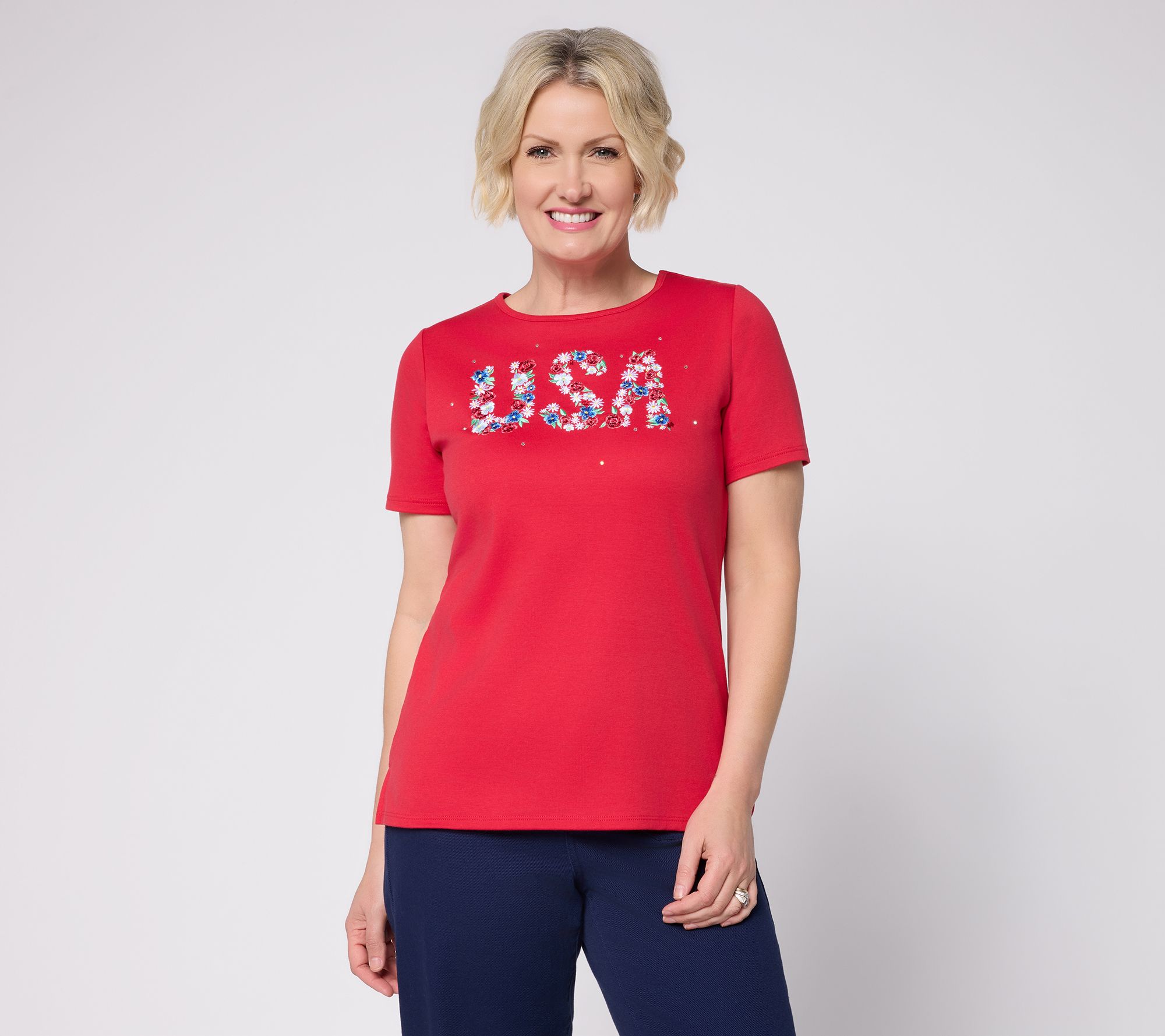 Quacker Factory Red, White and You! Short Sleeve Top - QVC.com