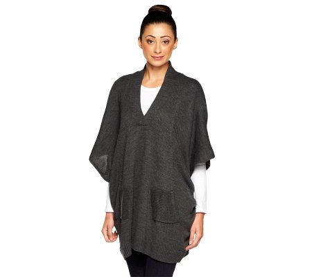 Lisa Rinna Collection V-neck Sweater Poncho with Pocket Details - QVC.com